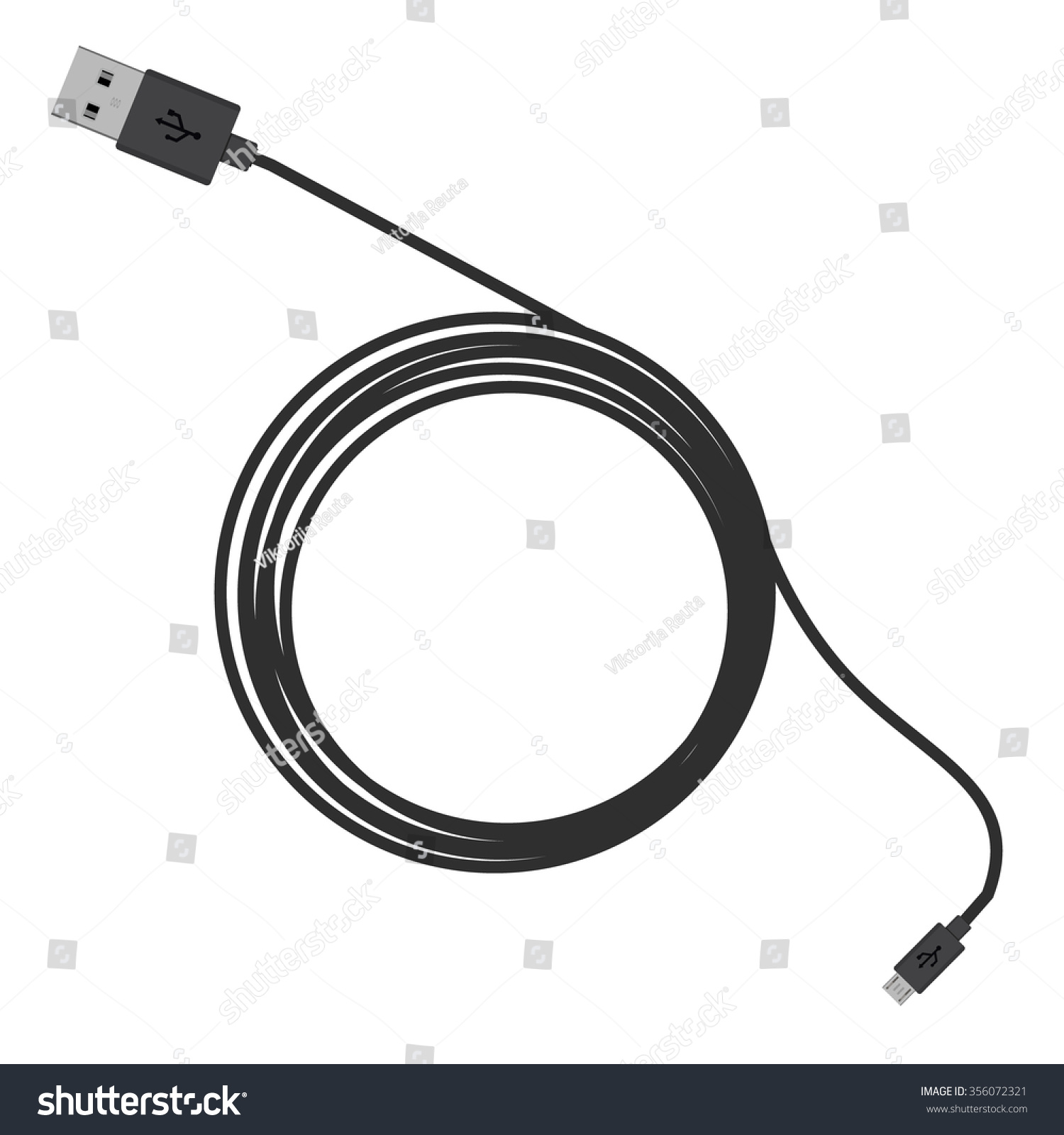 Vector Illustration Black Long Computer Cable Stock Vector (Royalty ...