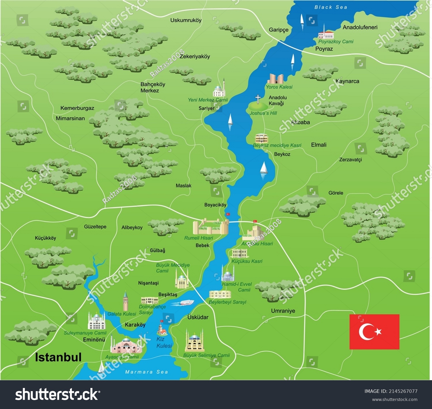 Vector Illustration Bosporus Area Map Stock Vector (Royalty Free ...