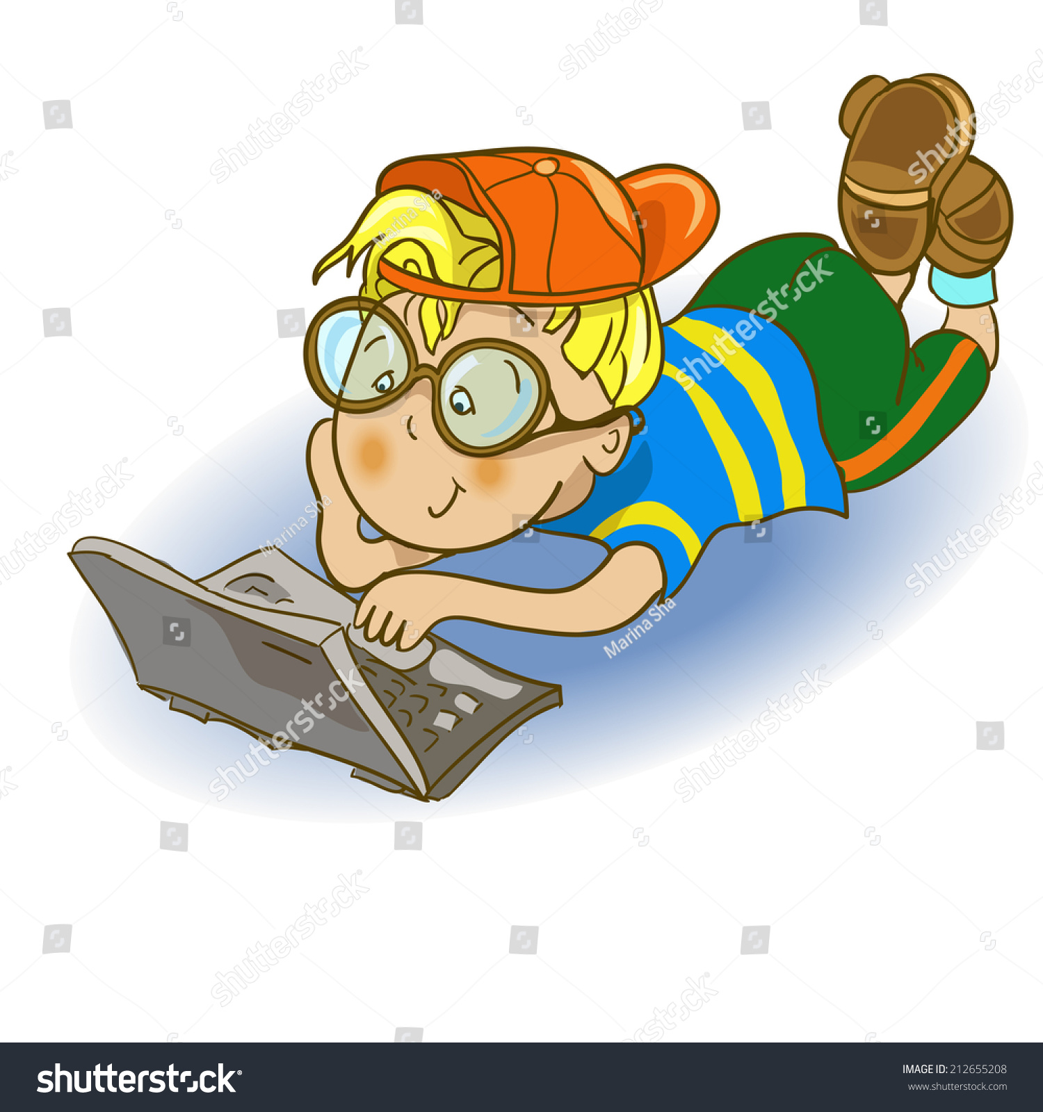 Vector Illustration Boy Computer Funny Cartoon Stock Vector (Royalty ...
