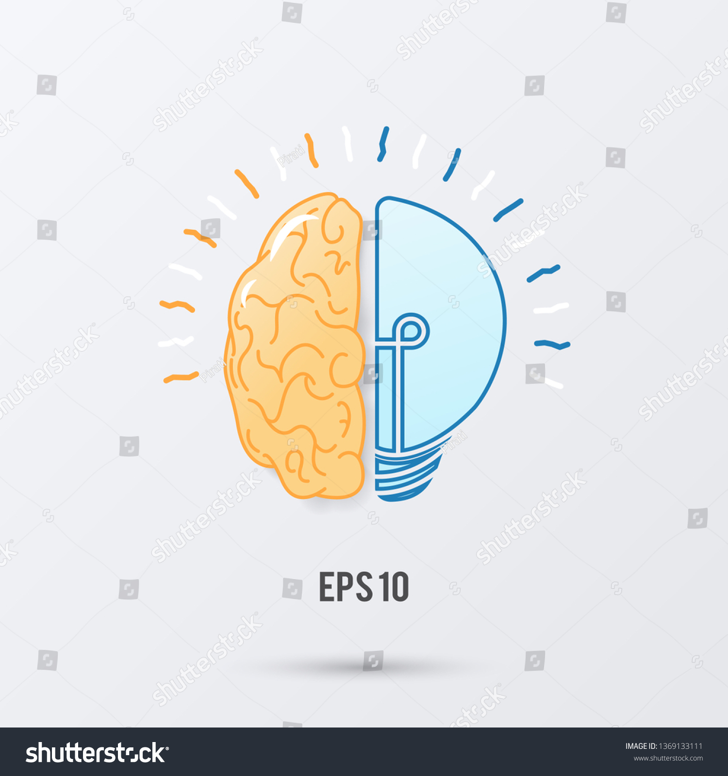 Vector Illustration Brain Light Bulb Thinking Stock Vector (Royalty ...
