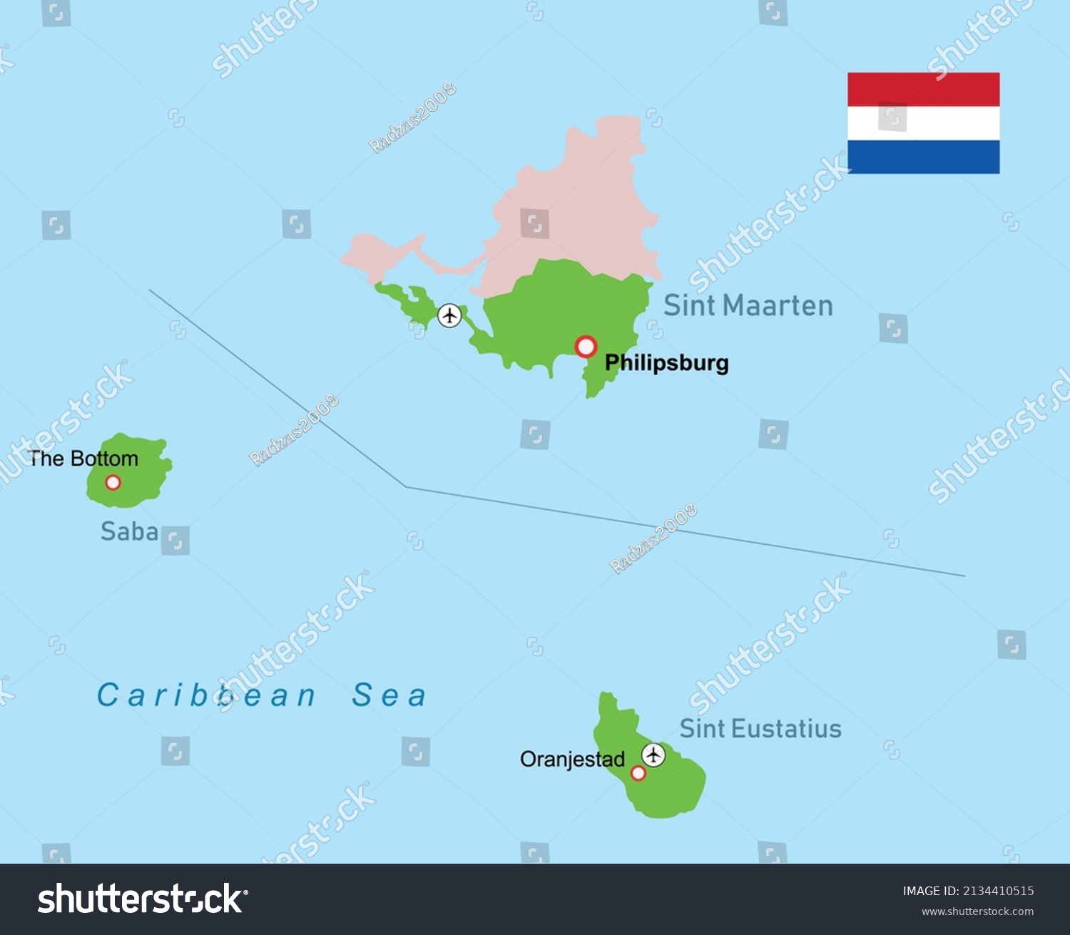 Vector Illustration Caribbean Netherlands Map Stock Vector (Royalty ...
