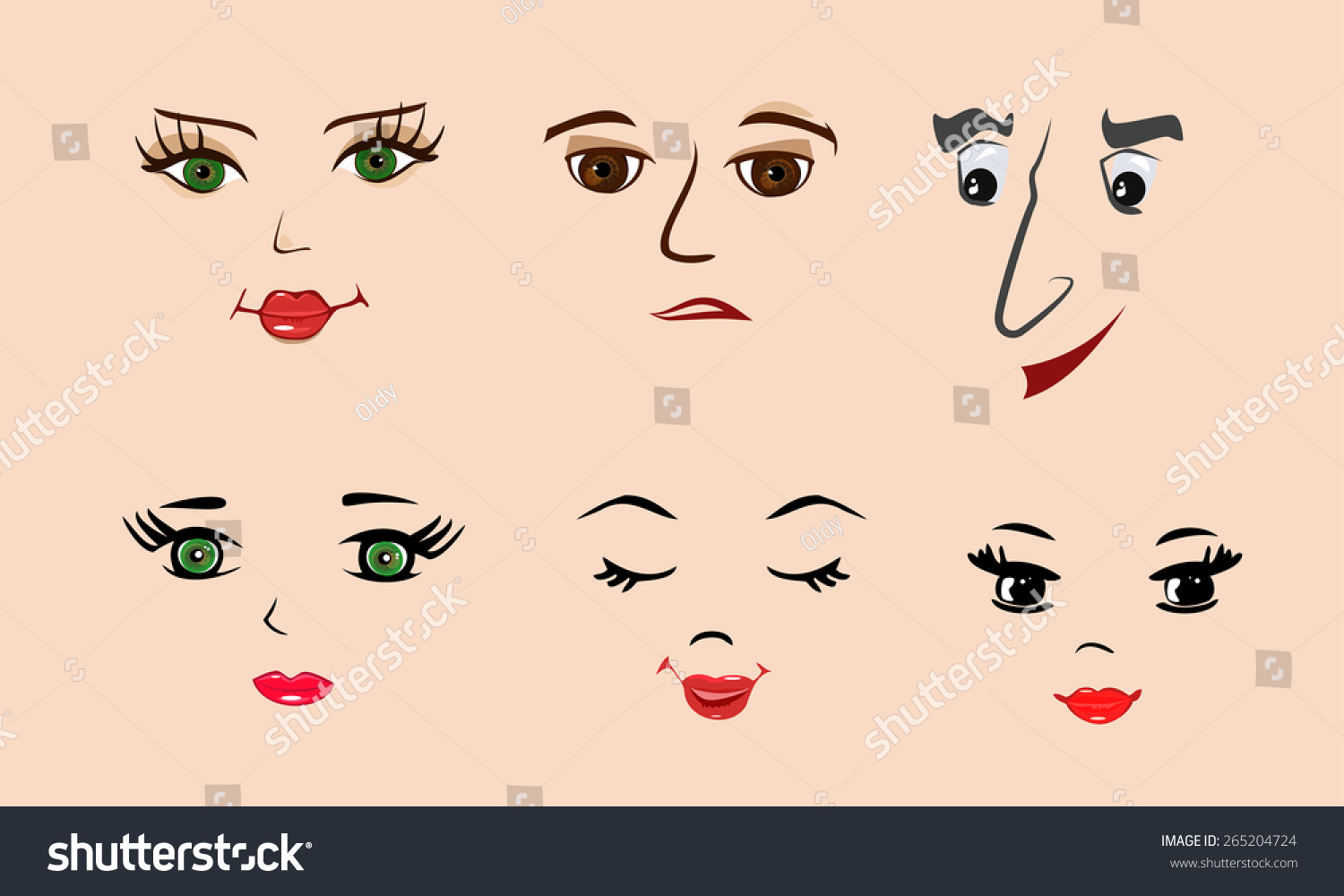 Vector Illustration Cartooning Faces Stock Vector (Royalty Free) 265204724