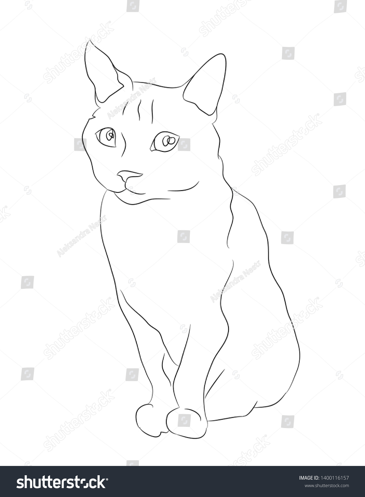 Vector Illustration Cat Sitting Drawing Lines Stock Vector (Royalty ...
