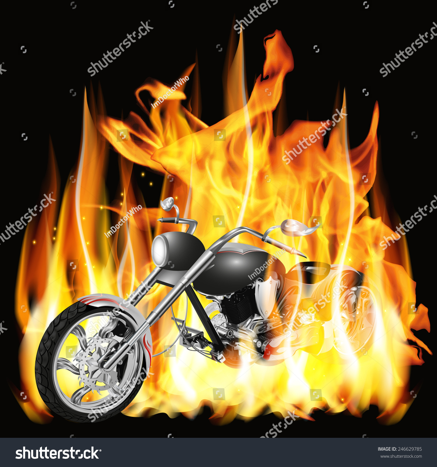 Vector Illustration Chopper Flames Customize Stock Vector (Royalty Free ...