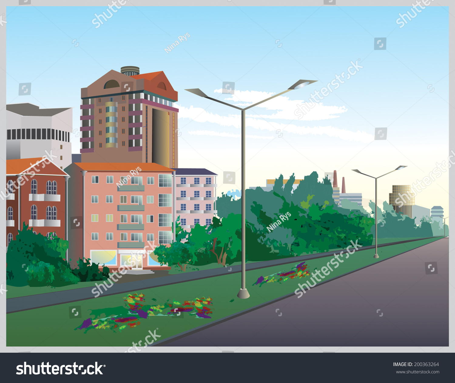 Vector Illustration Cityscape Stock Vector (Royalty Free) 200363264 ...