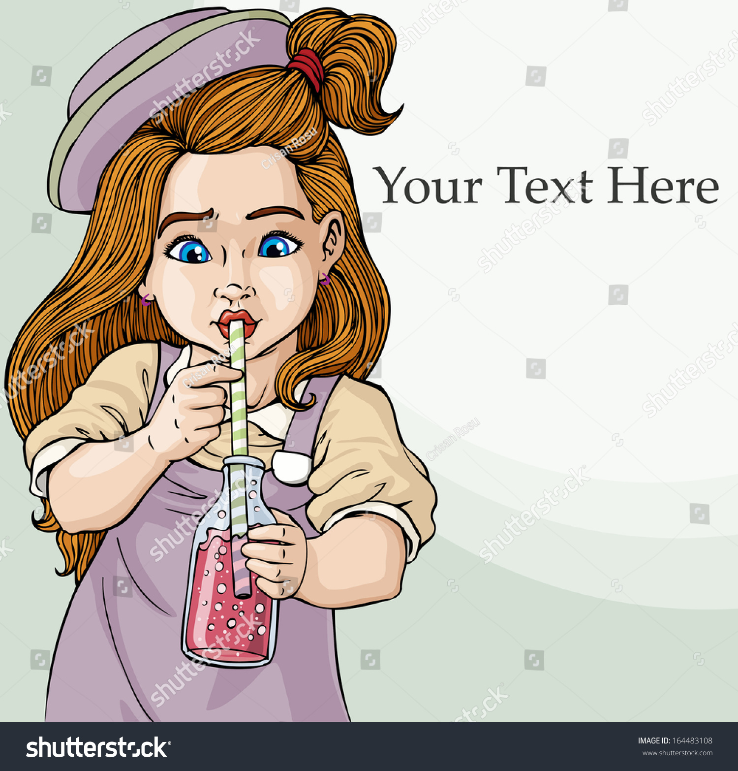 Vector Illustration Cute Girl Drinking Juice Stock Vector Royalty Free
