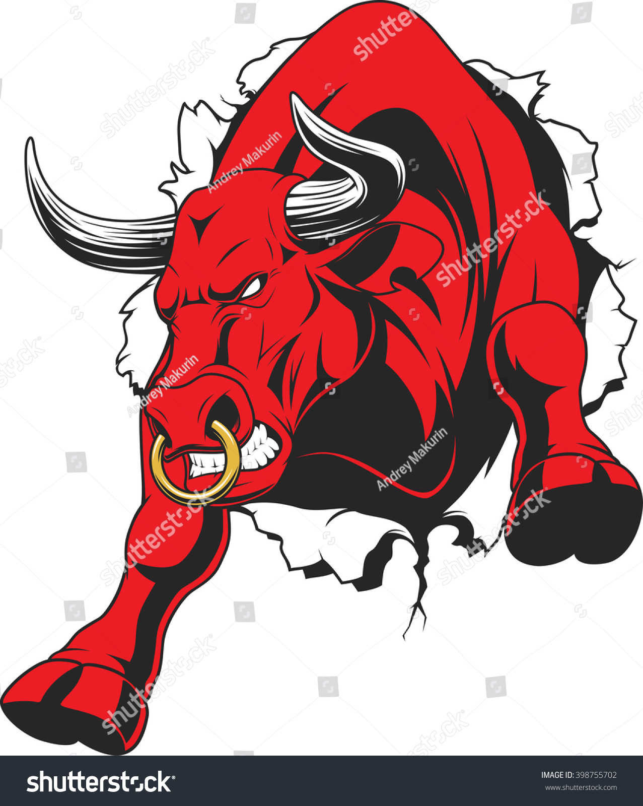 Vector Illustration Ferocious Aggressive Bull Attack Stock Vector ...