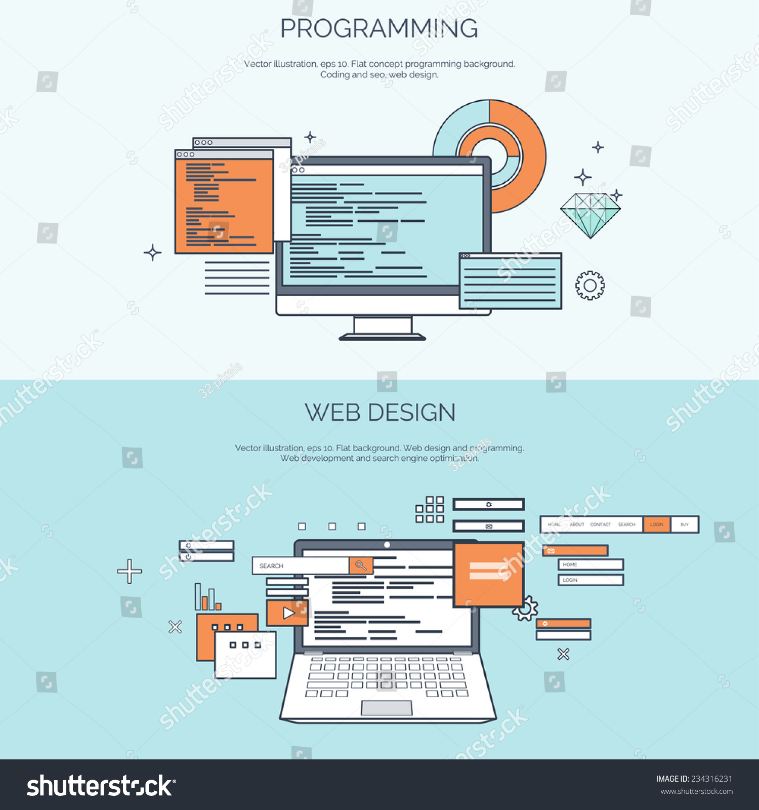 Vector Illustration Flat Computing Background Programming Stock Vector Royalty Free 234316231