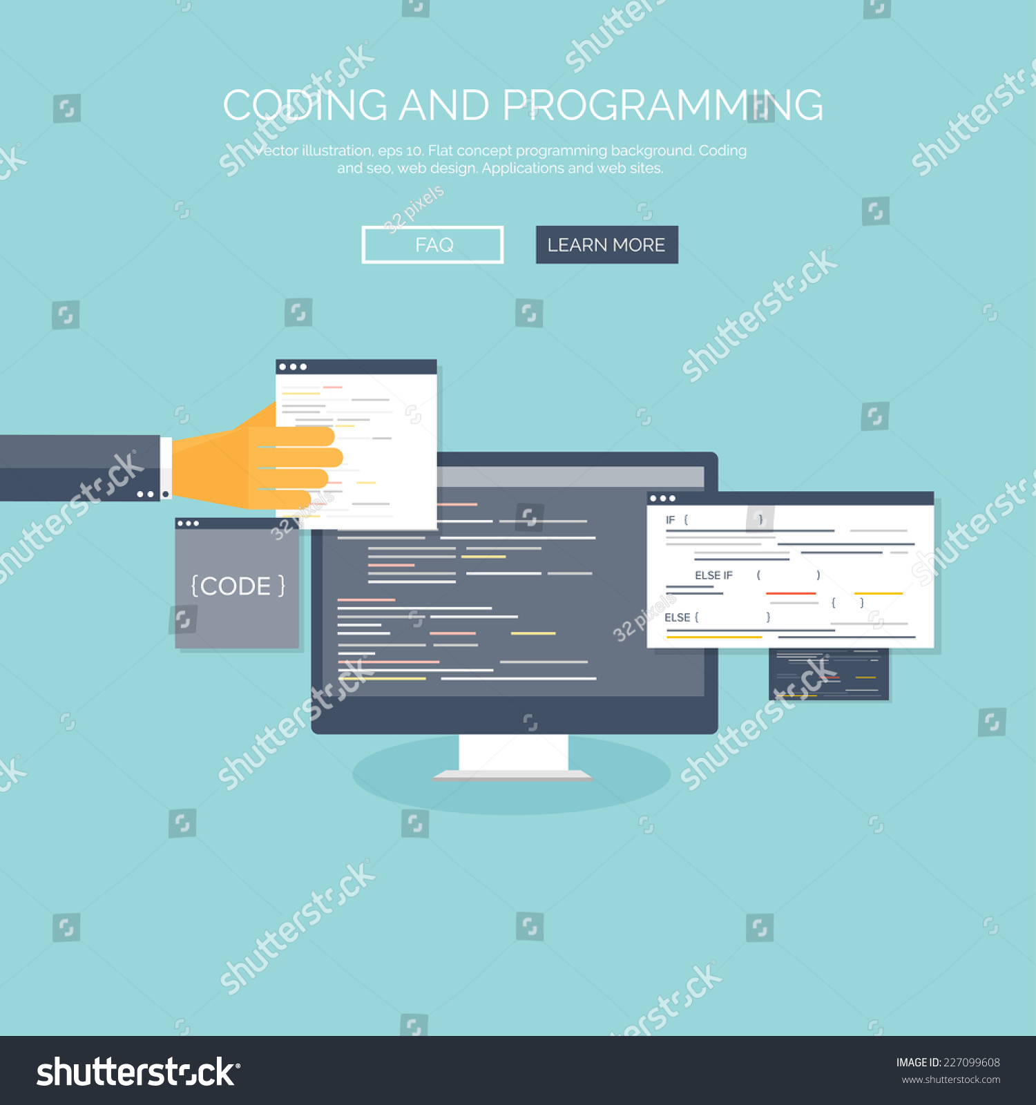 Vector Illustration Flat Concept Background Coding Stock Vector Royalty Free 227099608