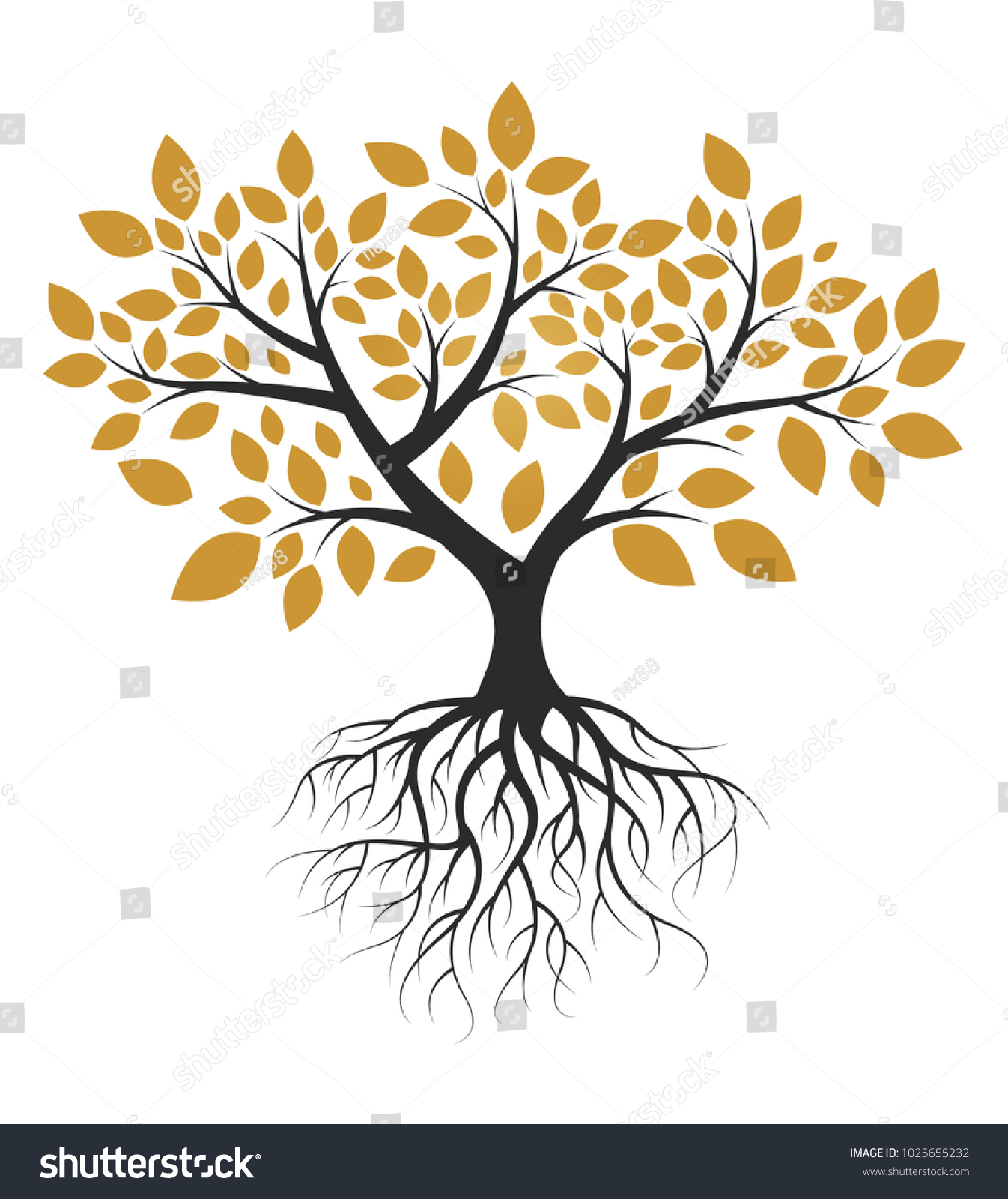 Vector Illustration Golden Tree Roots: Stock-Vektorgrafik (Lizenzfrei ...