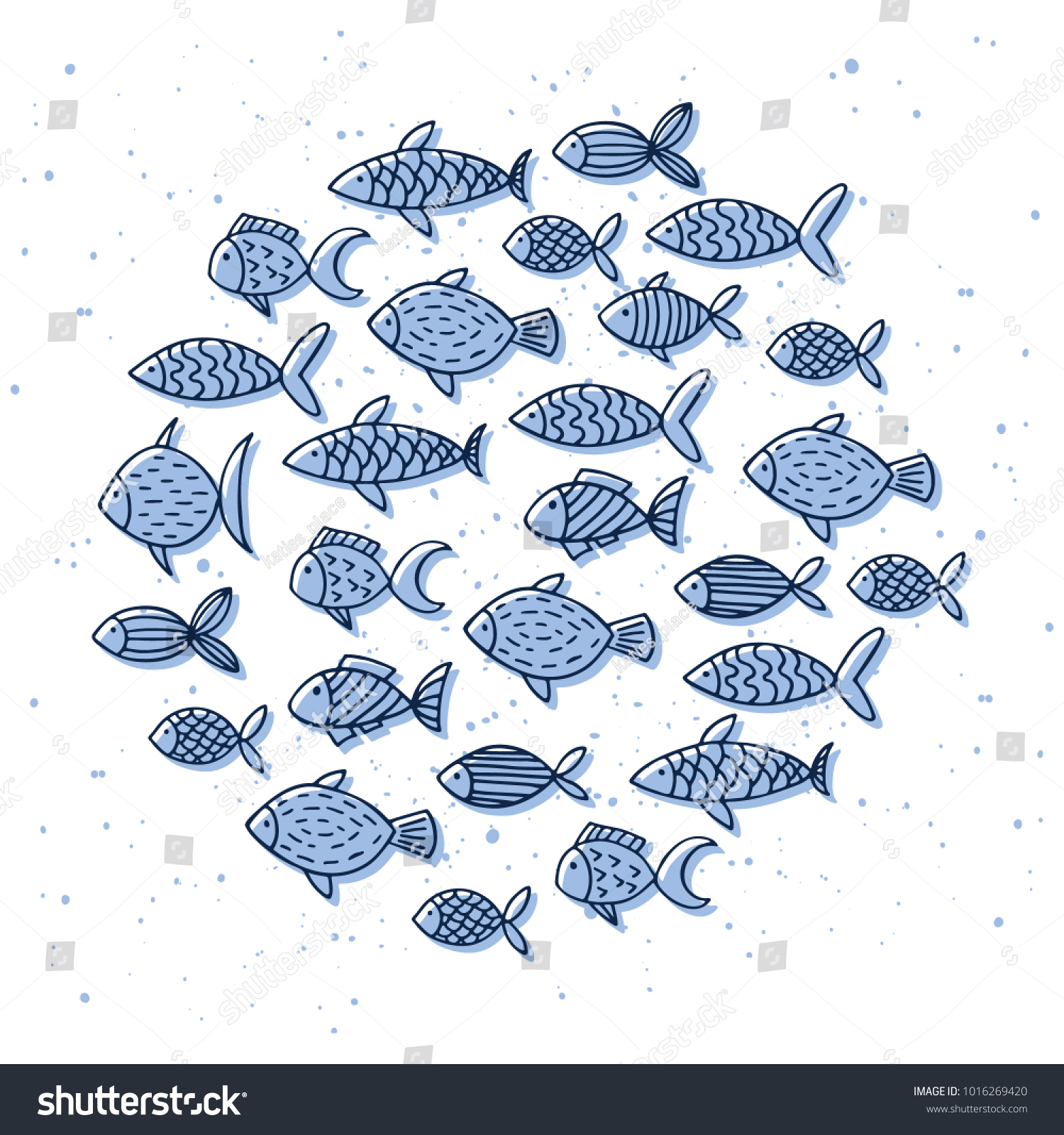 Vector Illustration Hand Drawn Fish Circle Stock Vector (Royalty Free ...
