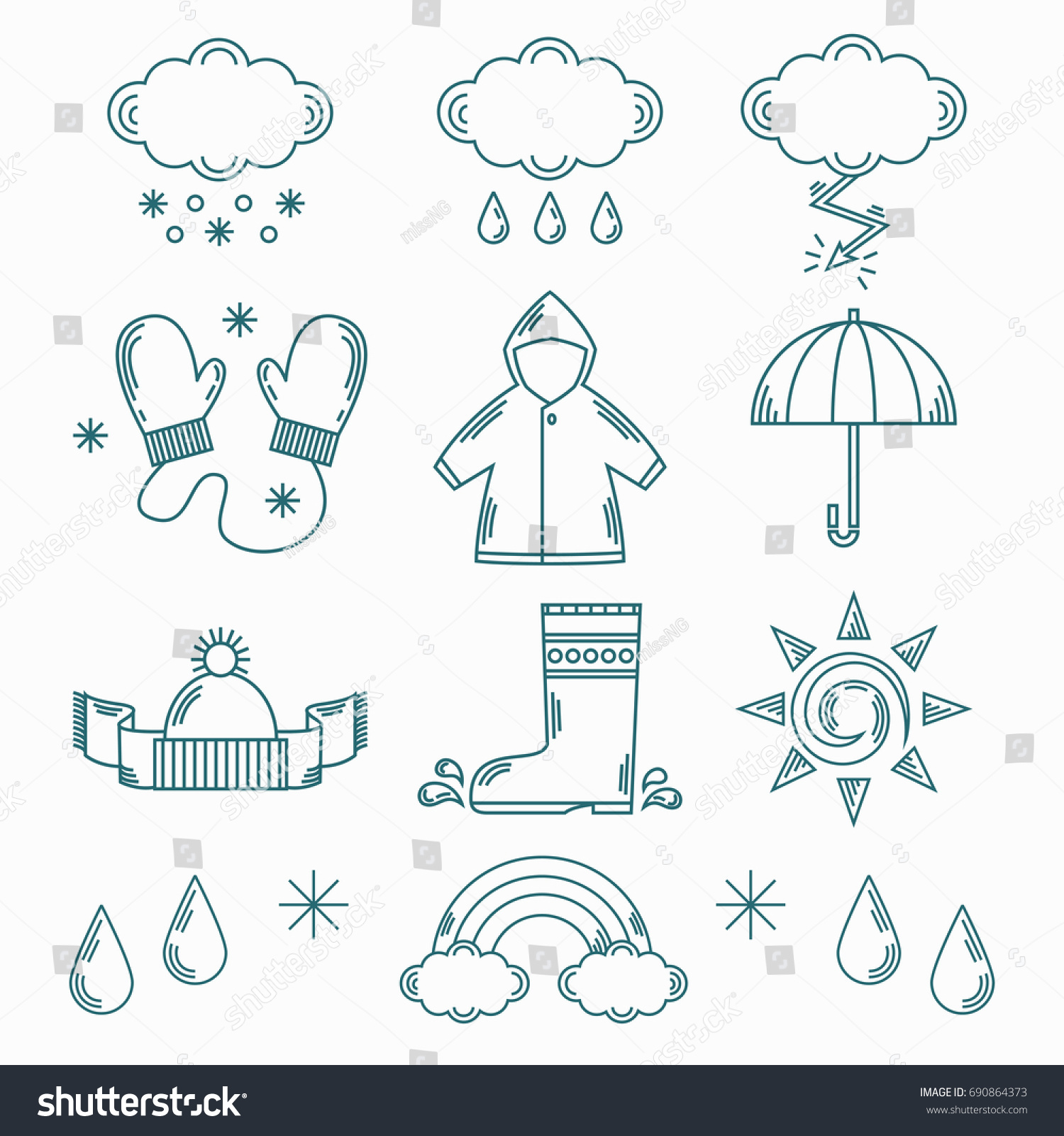 Vector Illustration Line Weather Stock Vector (Royalty Free) 690864373
