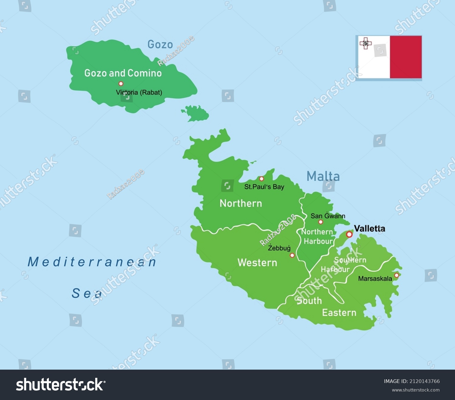 Vector Illustration Malta Regions Map Stock Vector (Royalty Free ...