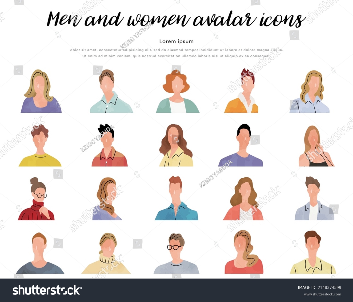 Vector Illustration Material Person Avatar Set Stock Vector (Royalty ...