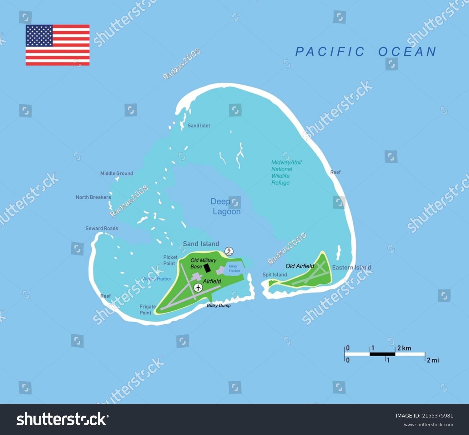 Vector Illustration Midway Island Atoll Map Stock Vector (Royalty Free ...