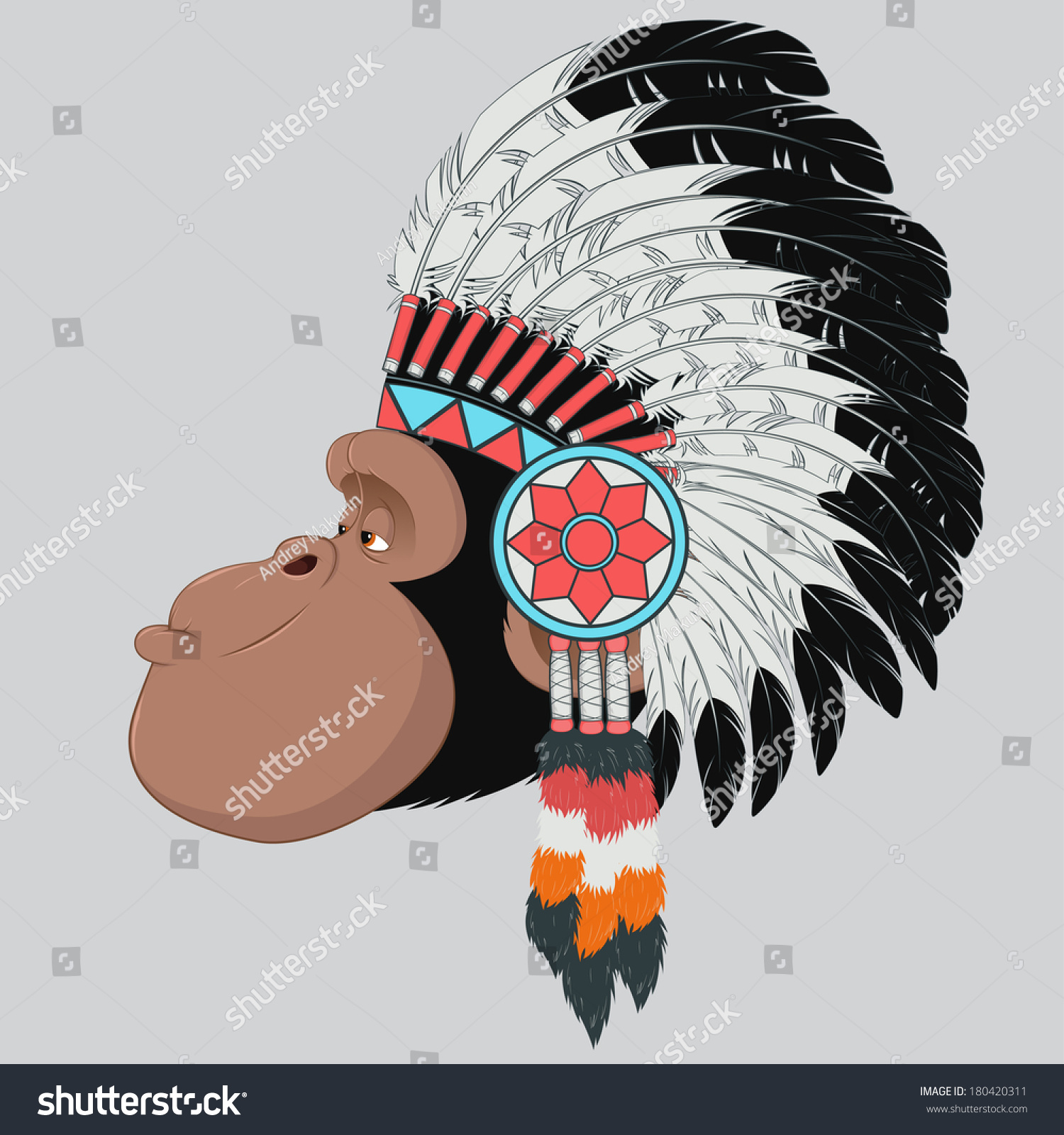 Vector Illustration Monkey Indian Chief Stock Vector (Royalty Free ...