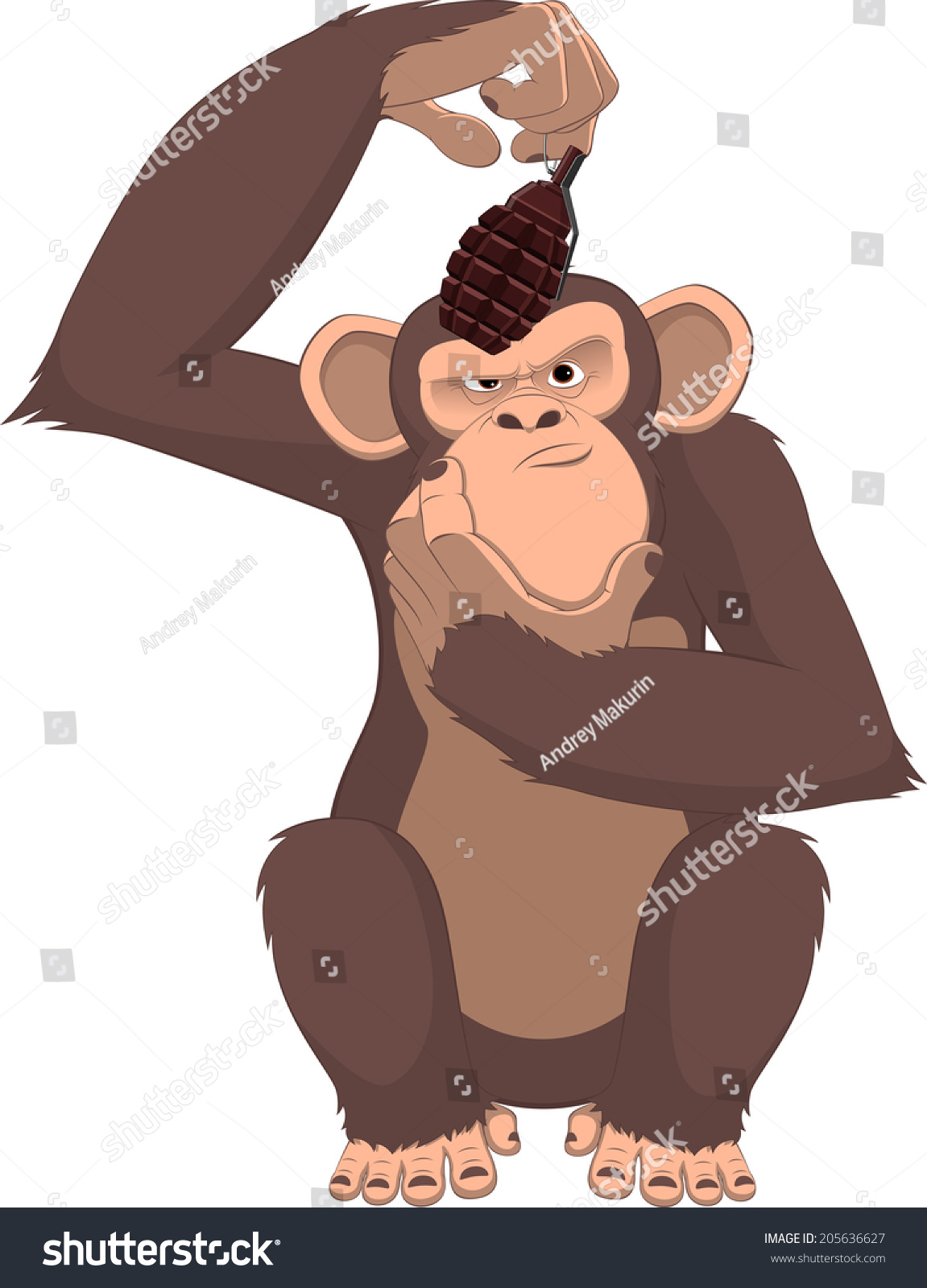 Vector Illustration Monkey Grenade Stock Vector (Royalty Free) 205636627