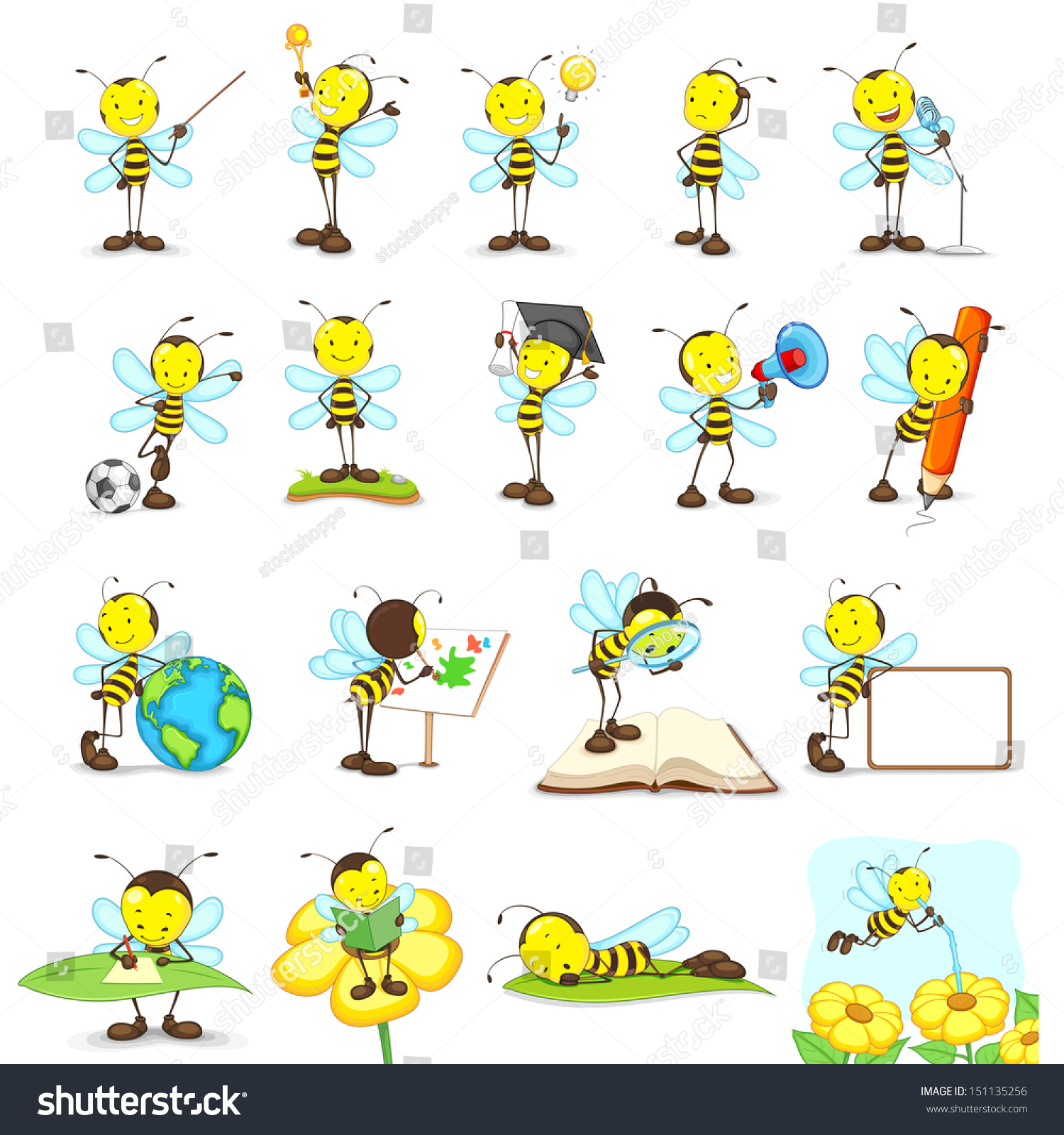 Vector Illustration Bees Doing Different Activities Stock Vector ...