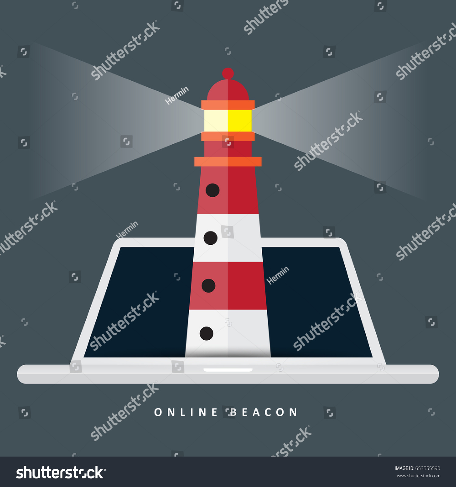 Vector Illustration Computer Lighthouse Concept Design Stock Vector ...