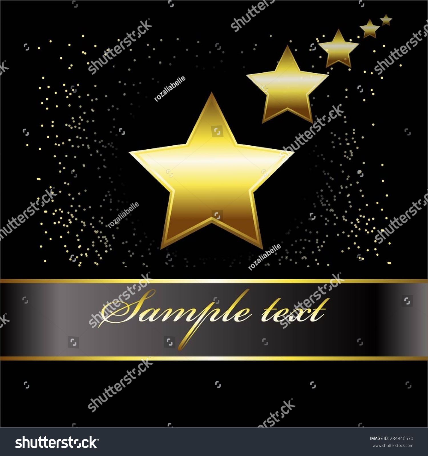 Vector Illustration Of Five Gold Stars And Black Ribbon On A Black