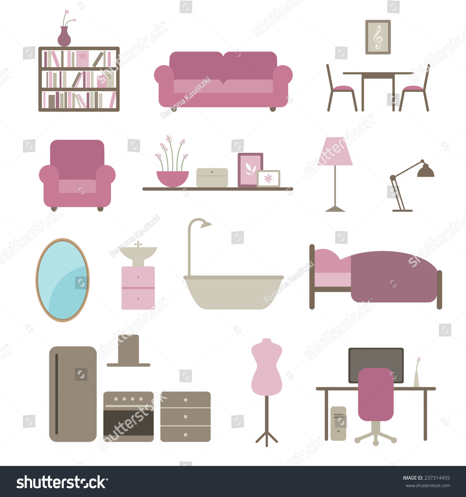 Vector Illustration Interior Design Elements Stock Vector (Royalty Free ...