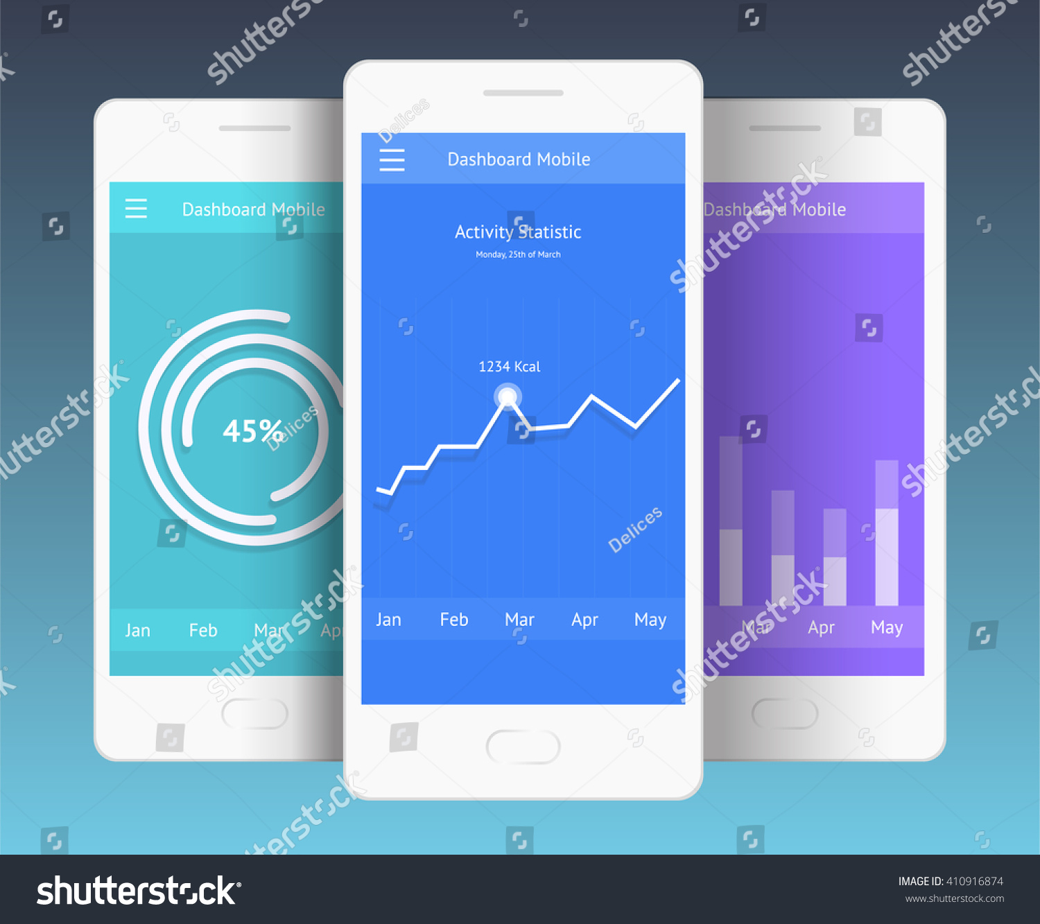 Vector Illustration Mobile Screens Chart Diagram: vector de stock ...