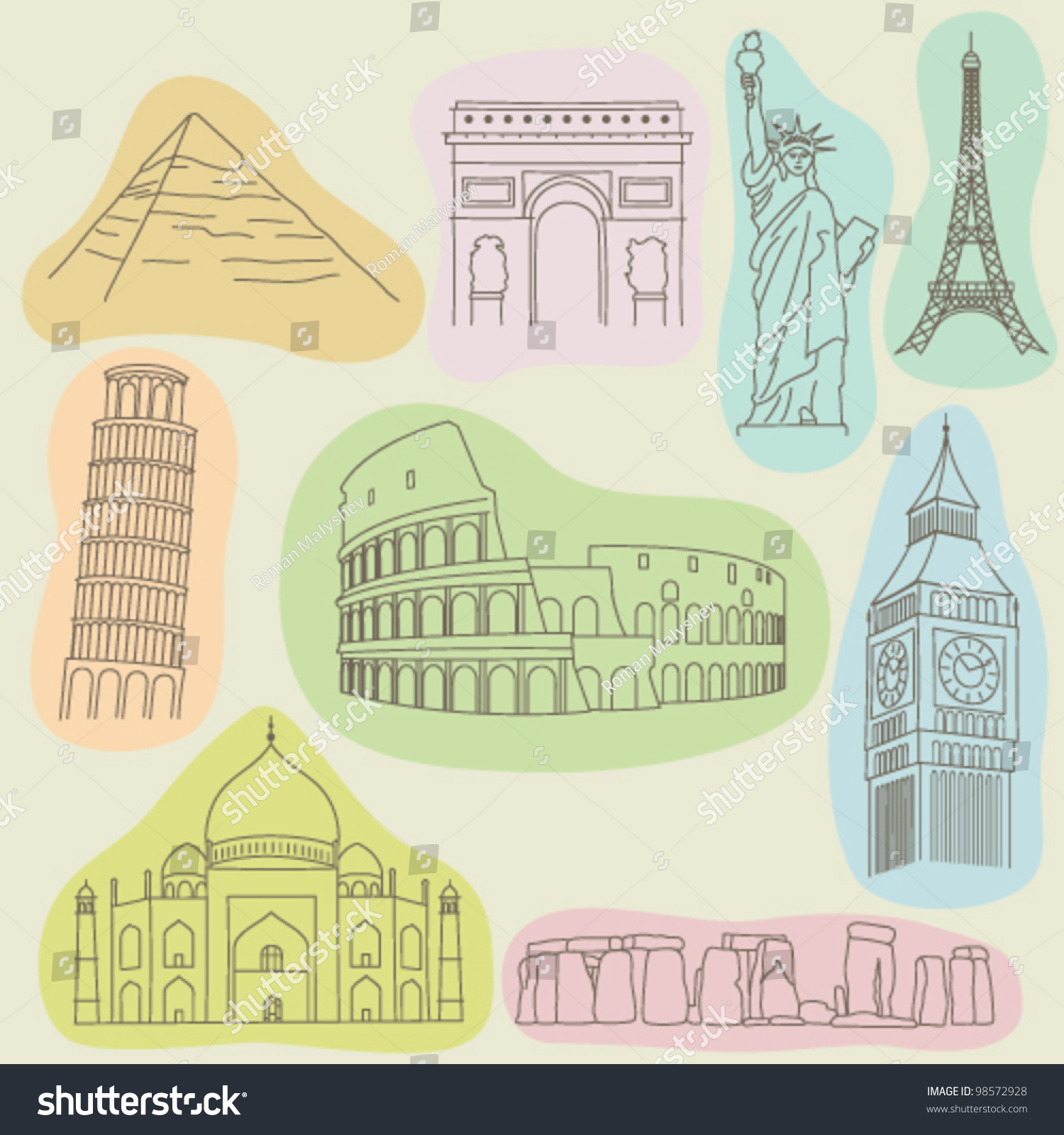 Vector Illustration Monuments Stock Vector (Royalty Free) 98572928 ...