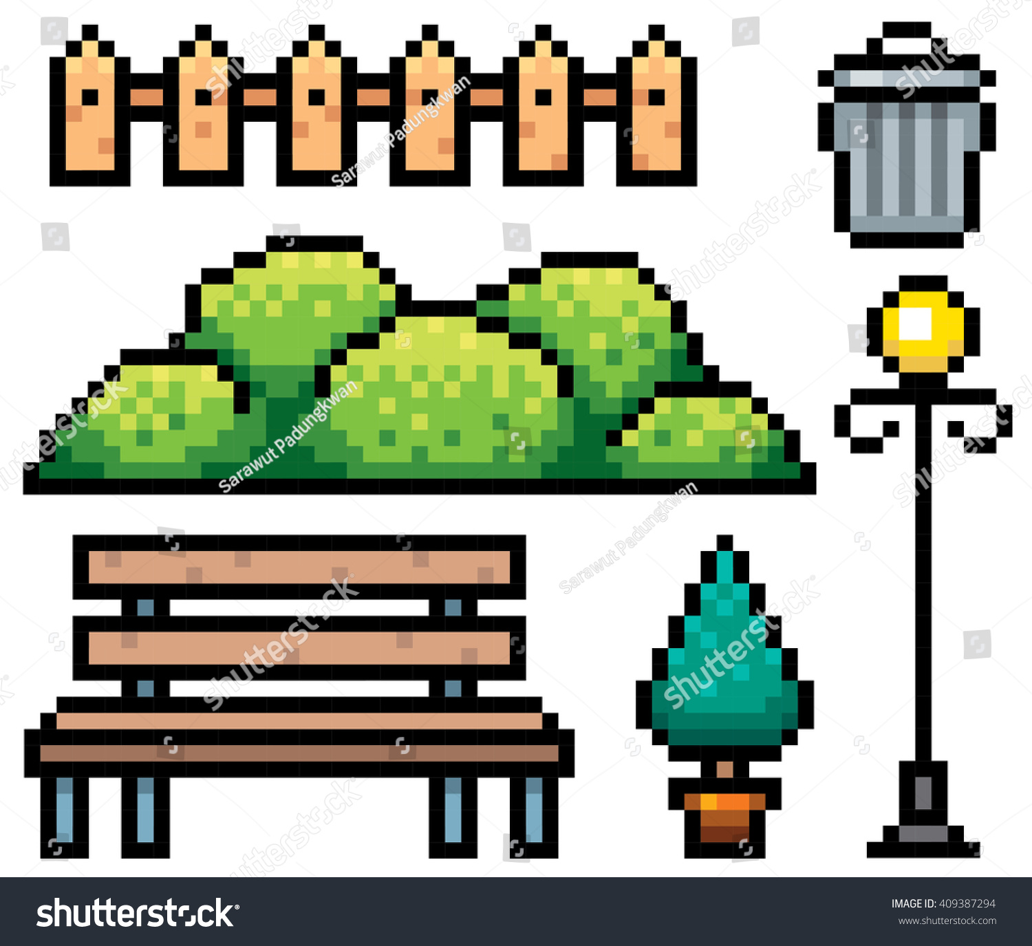 Vector Illustration Park Elements Pixel Design: เวกเตอร์สต็อก (ปลอดค่า ...