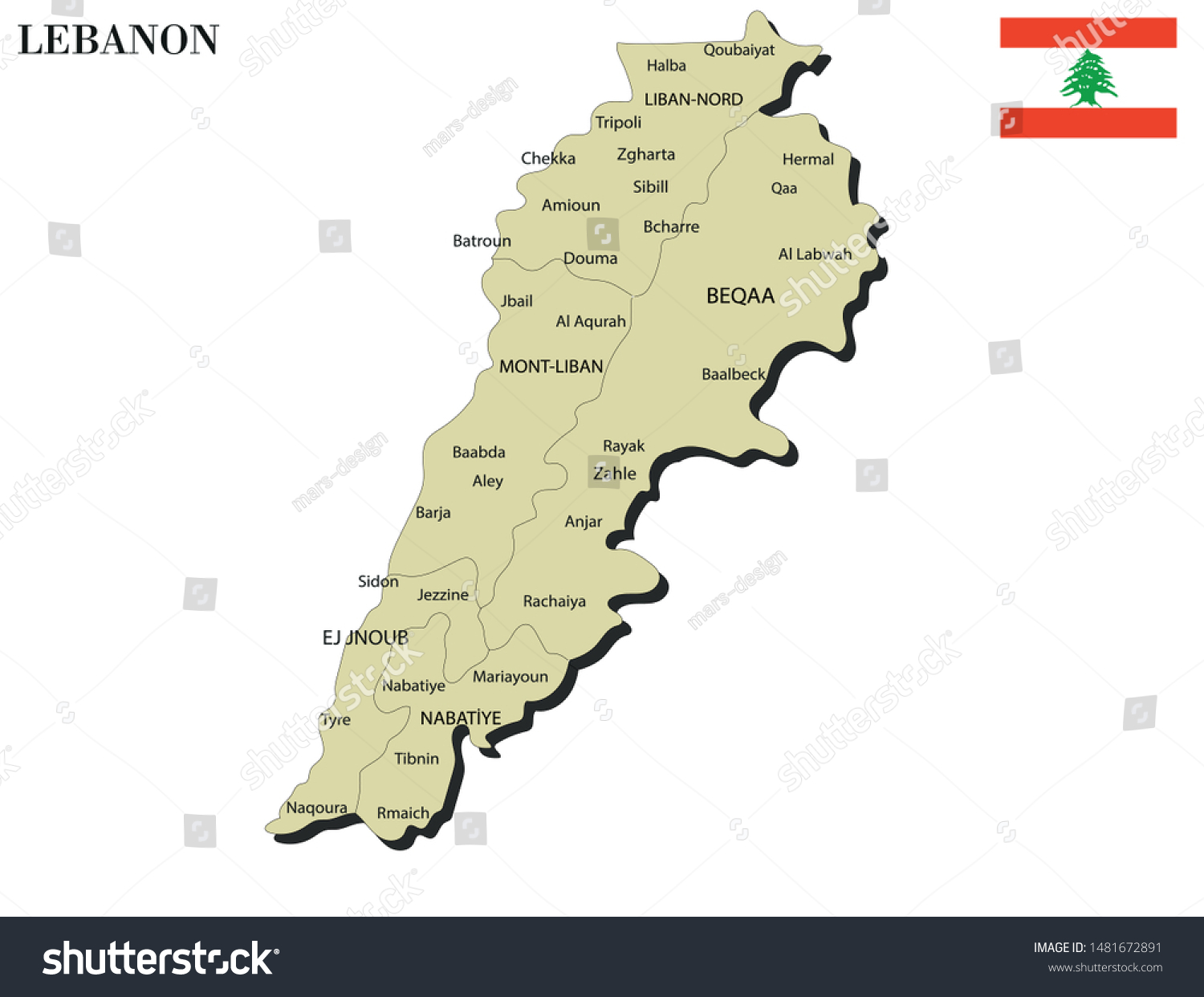 Vector Illustration Political Map Lebenon เวกเตอร์สต็อก ปลอดค่าลิขสิทธิ์ 1481672891