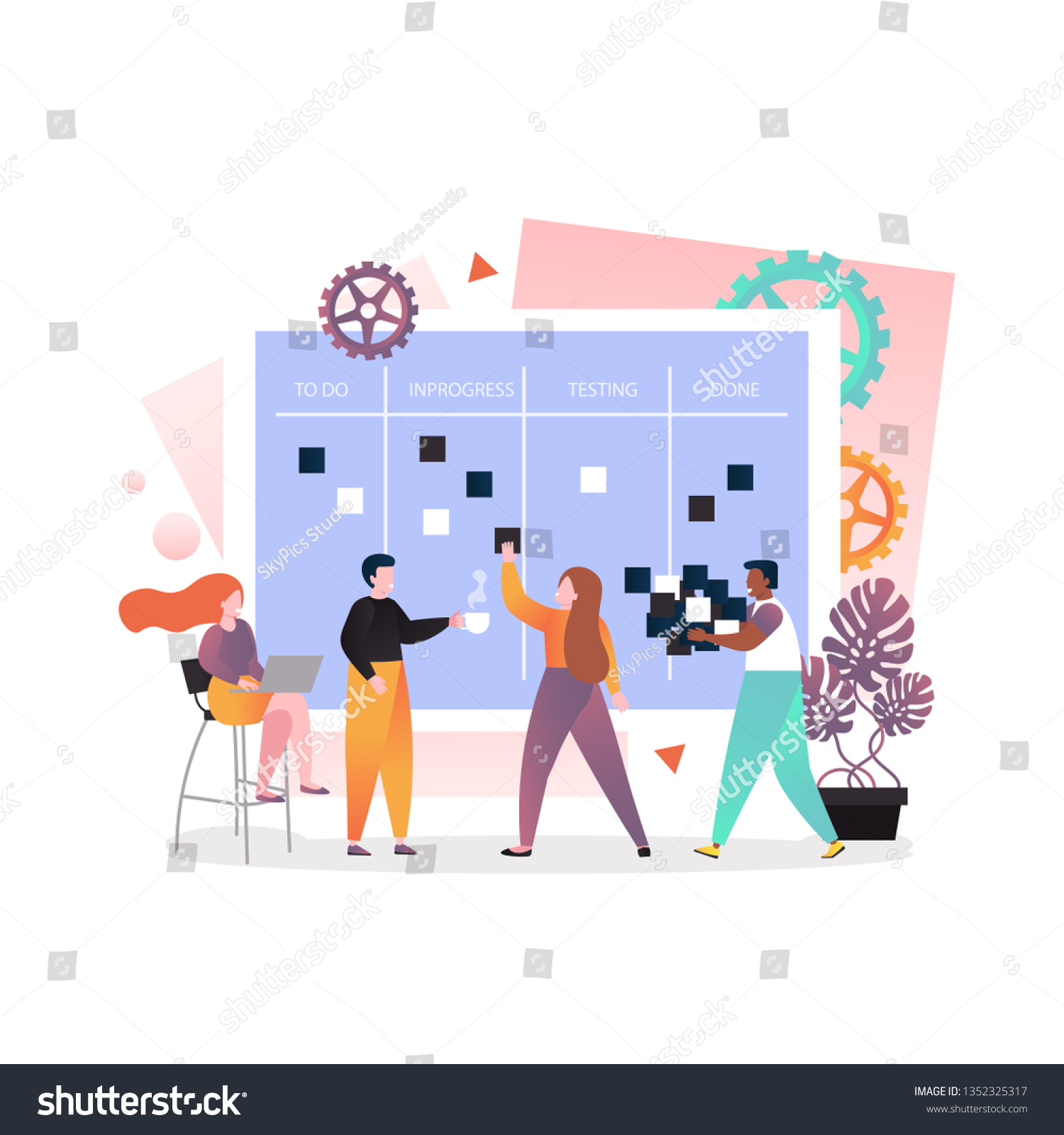 Vector Illustration Programmers Moving Kanban Sticky Stock Vector ...
