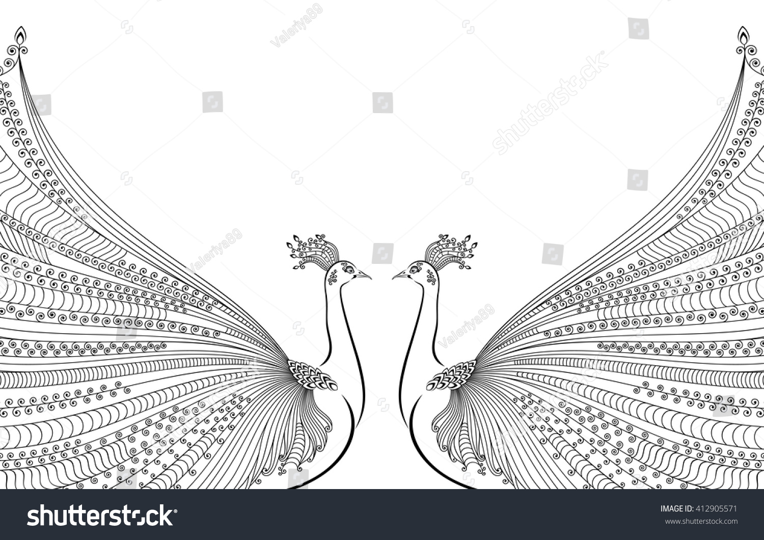 Vector Illustration Two Abstract Stylized Peacocks Stock Vector