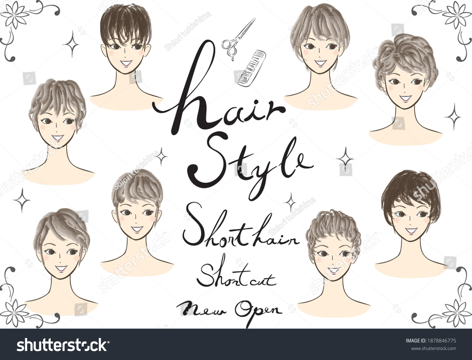 Vector Illustration Various Shortcut Hairstyles Women Stock Vector