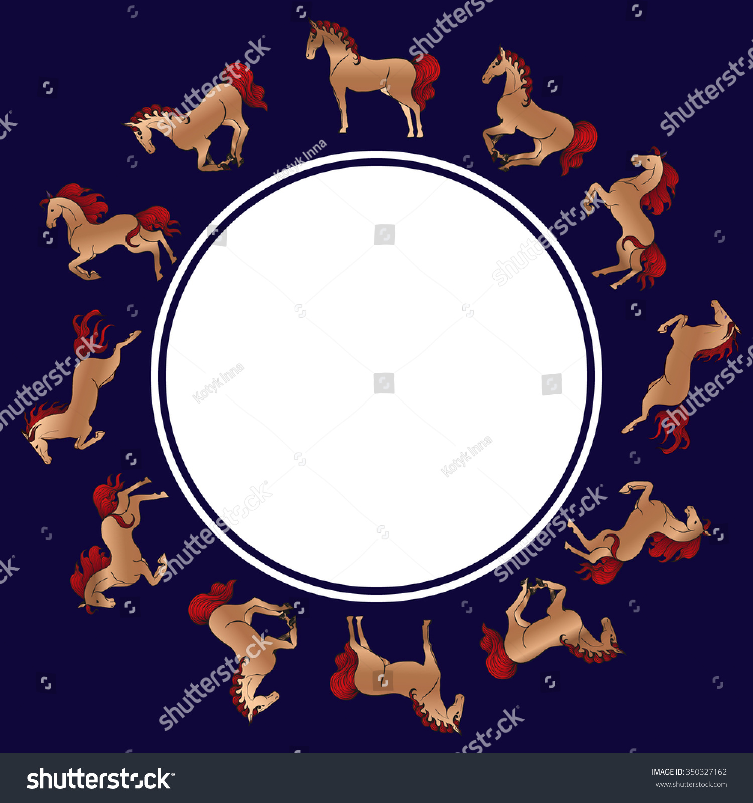 Vector Illustration Prancing Horse Round Frame Stock Vector (Royalty ...