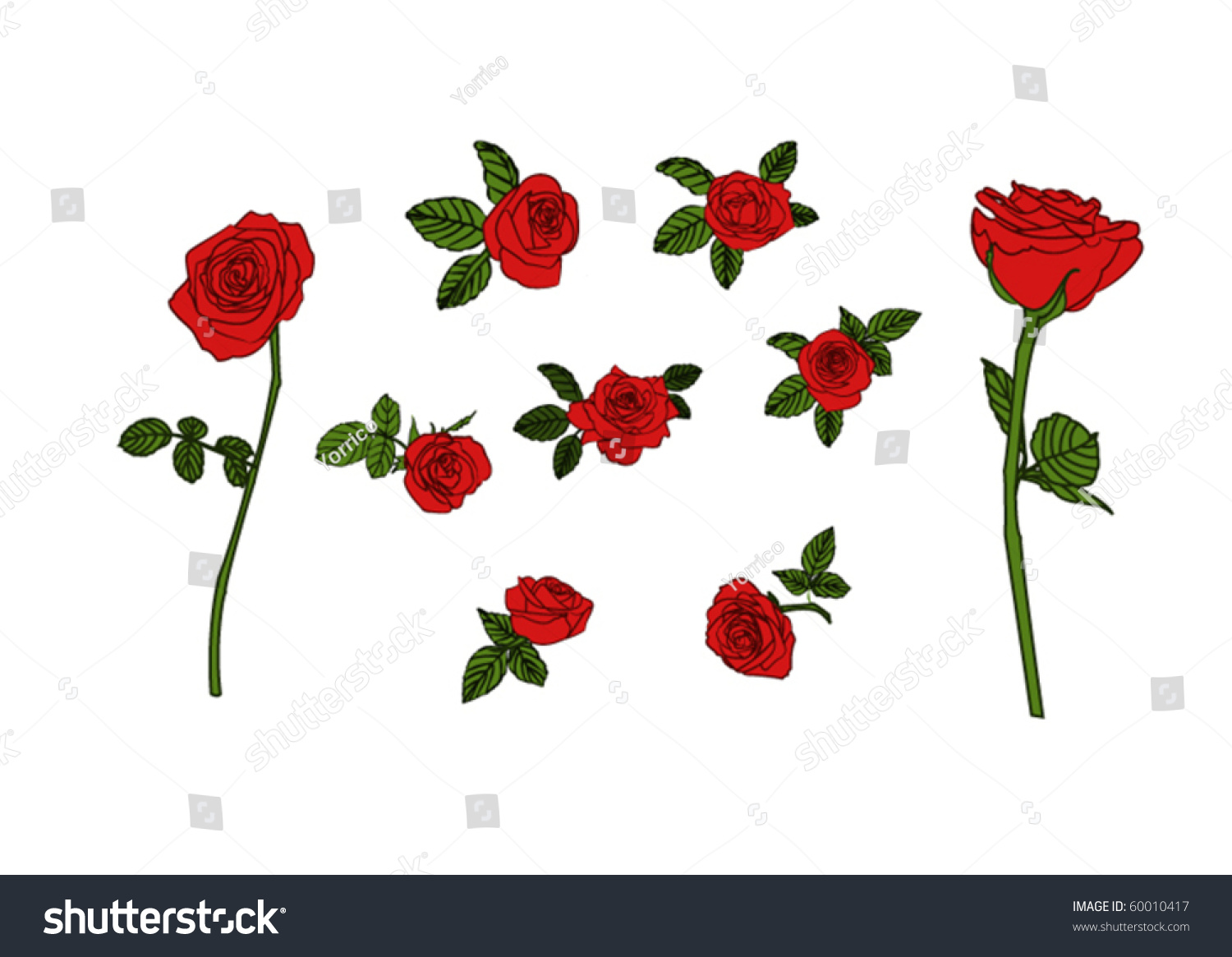 Vector Illustration. 9 Red Roses. - 60010417 : Shutterstock