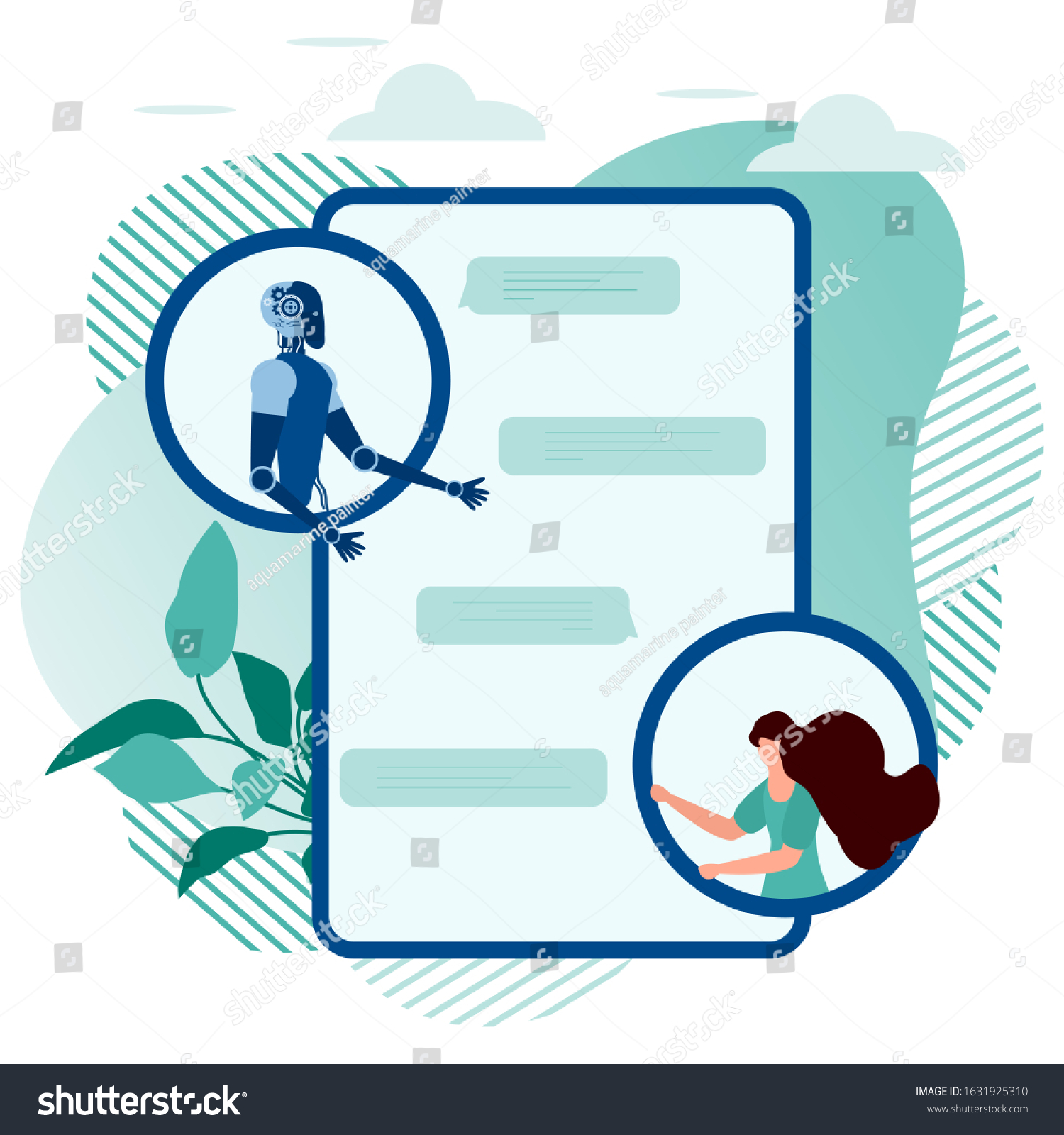Vector Illustration Robot Corresponded Human Chat Stock Vector (Royalty ...