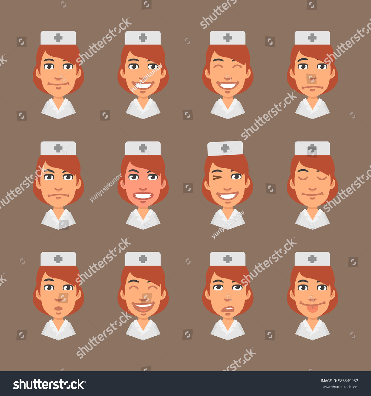 Vector Illustration Set Emotions Nurse Format 스톡 벡터(로열티 프리) 586549982 ...