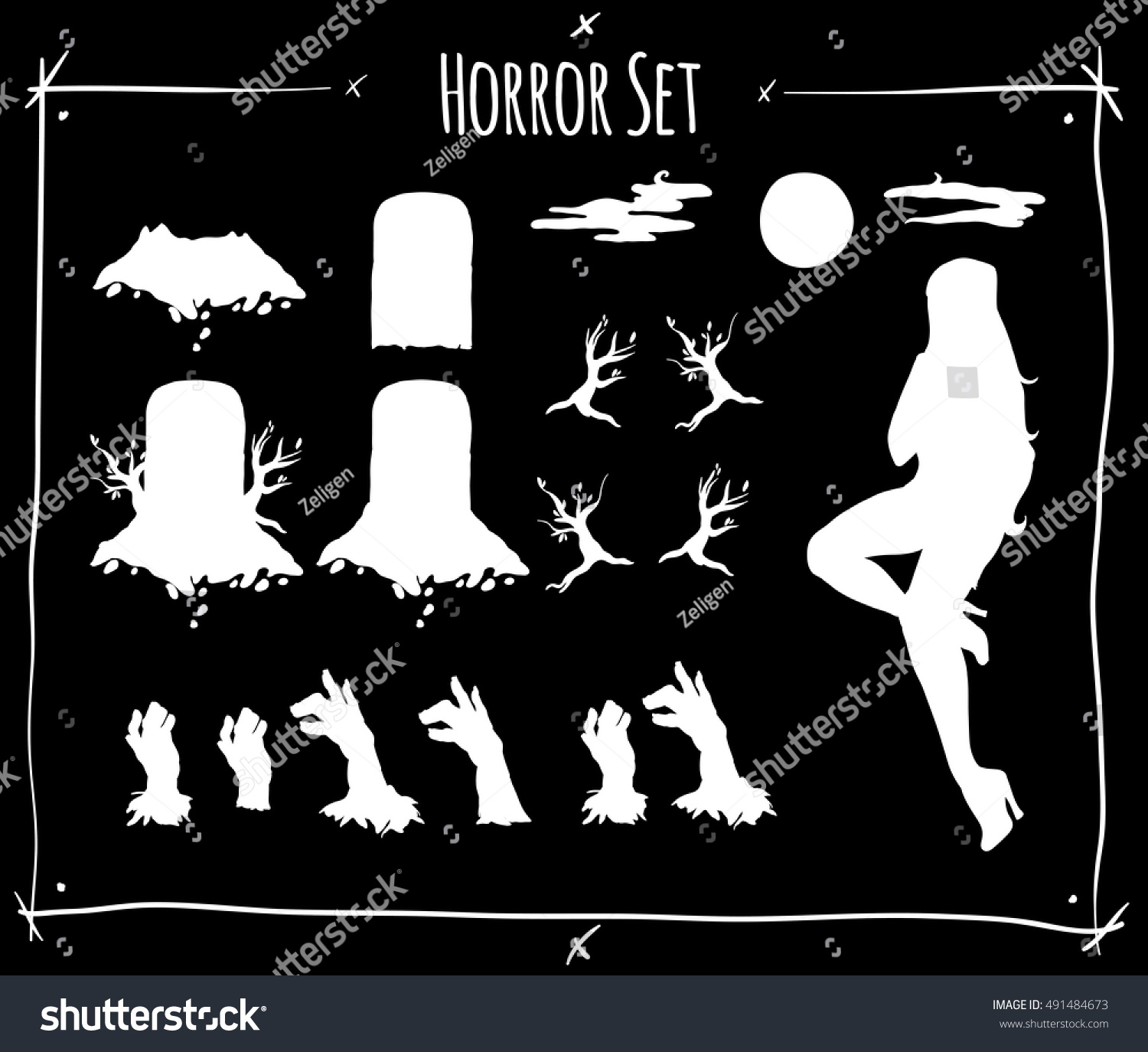 Vector Illustration Set Horror Shadow Graph: vector de stock (libre de ...