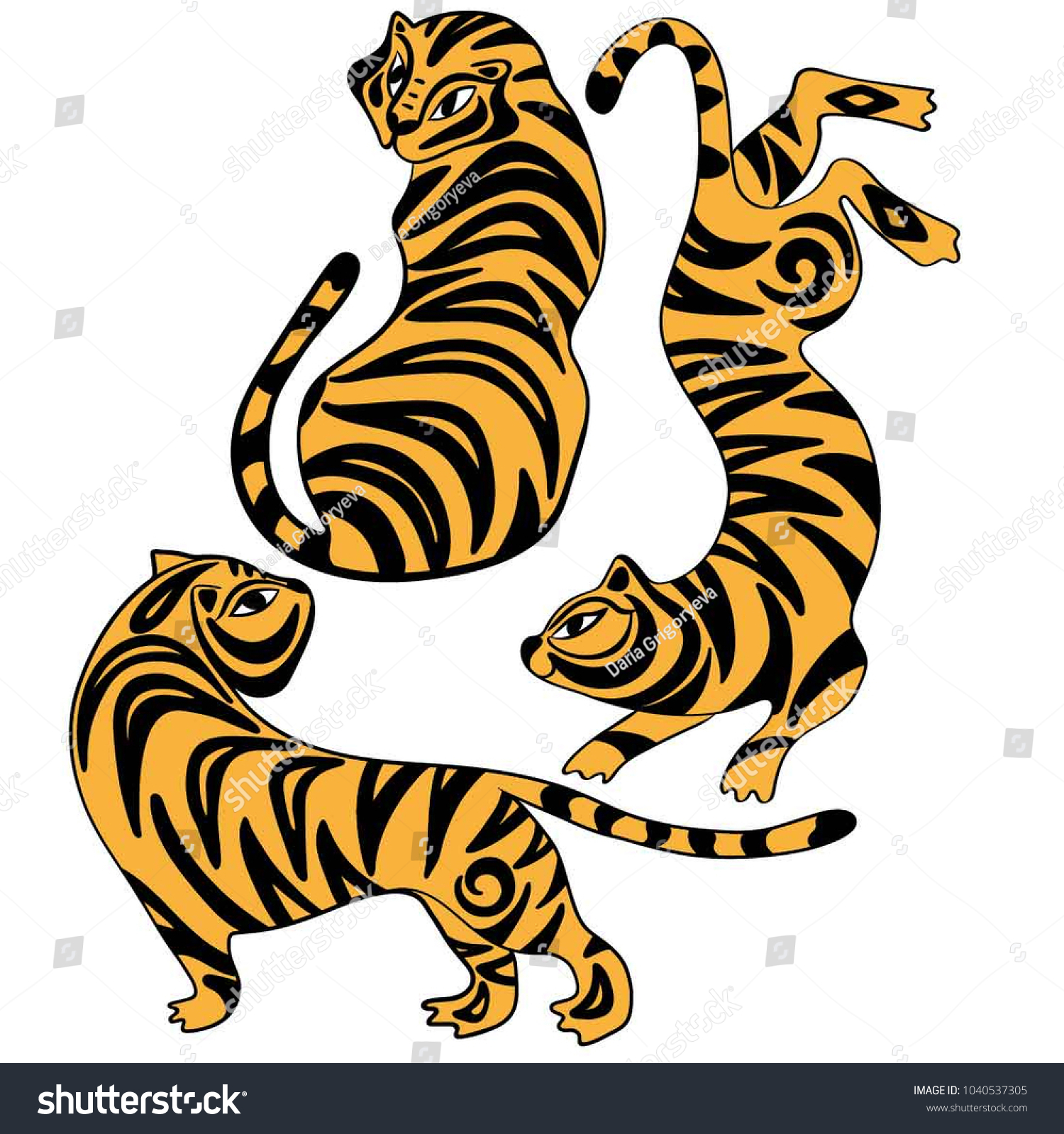 Vector Illustration Stylized Tiger Stock Vector (Royalty Free) 1040537305