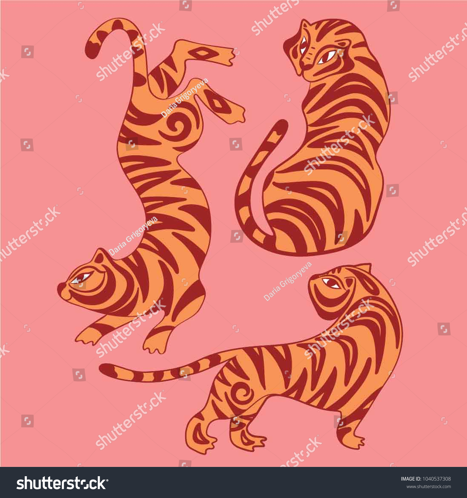Vector Illustration Stylized Tiger Stock Vector (Royalty Free ...