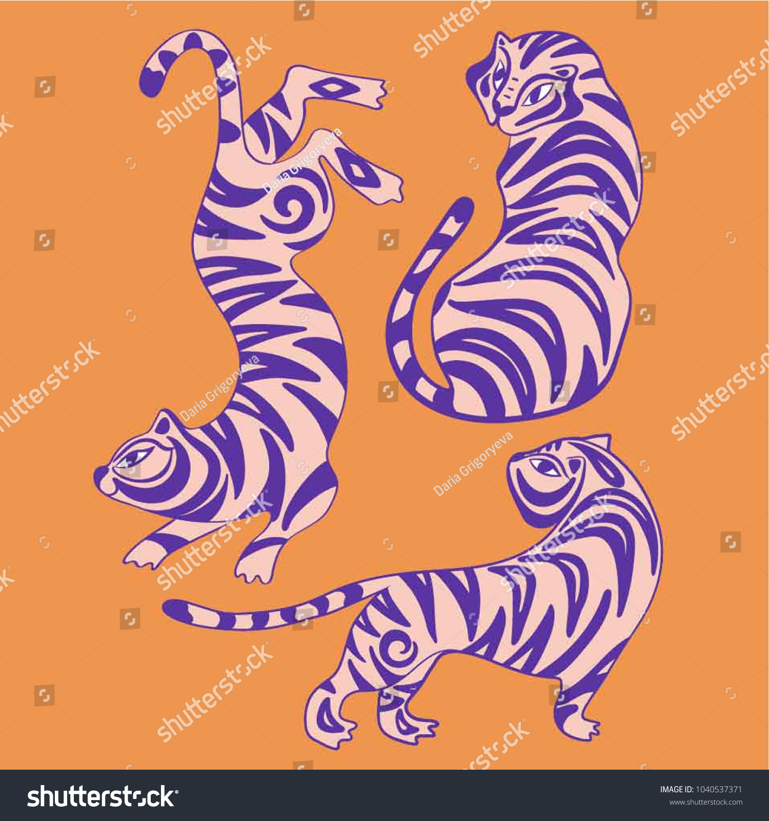 Vector Illustration Stylized Tiger Stock Vector (Royalty Free ...