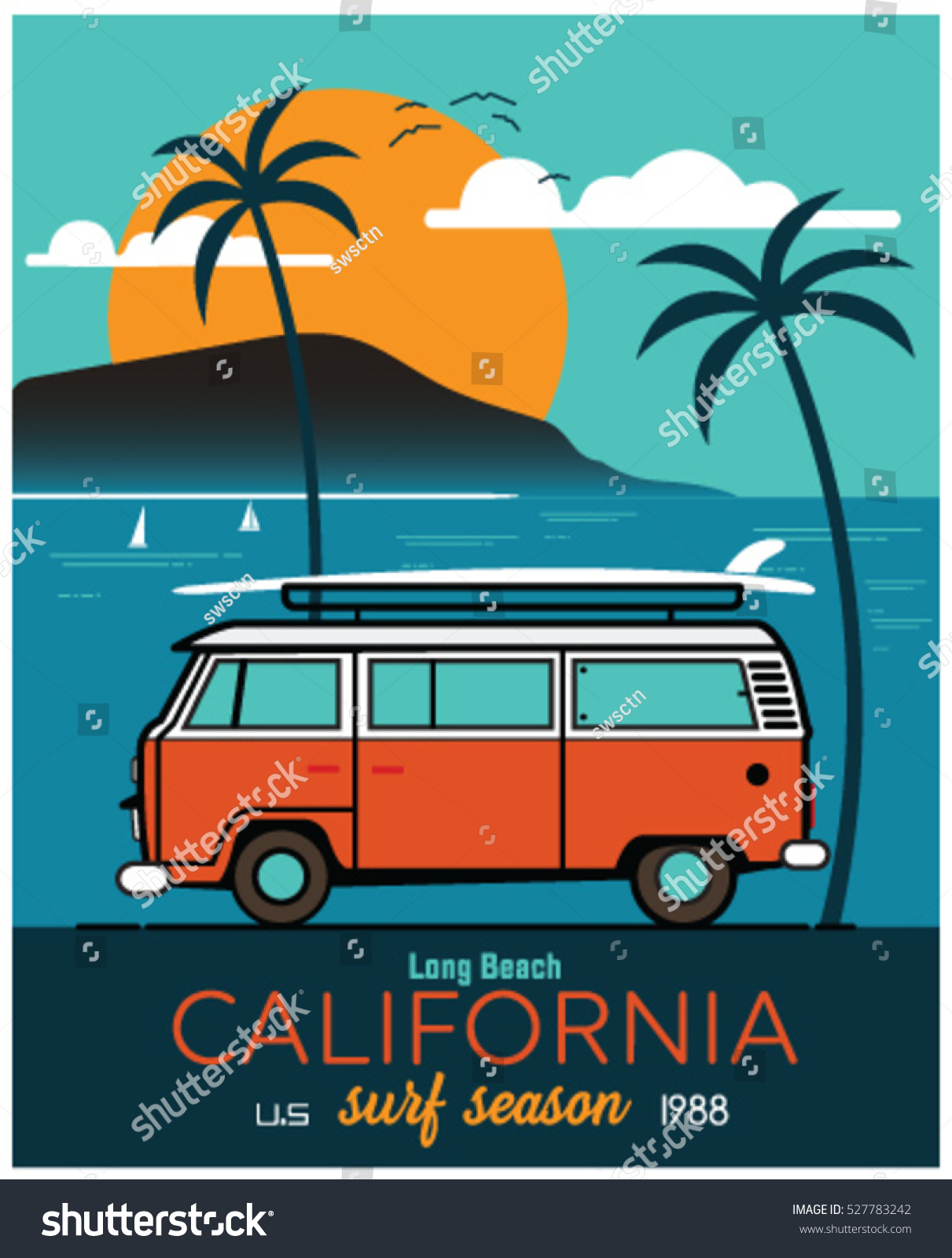 Vector Illustration Surf Bus Poster Stock Vector (Royalty Free) 527783242