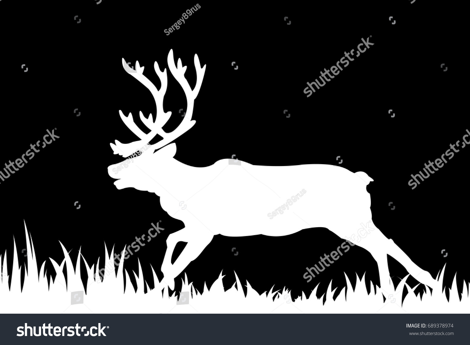 Vector Illustration Silhouette Deer Grass Stock Vector Royalty Free 689378974 Shutterstock