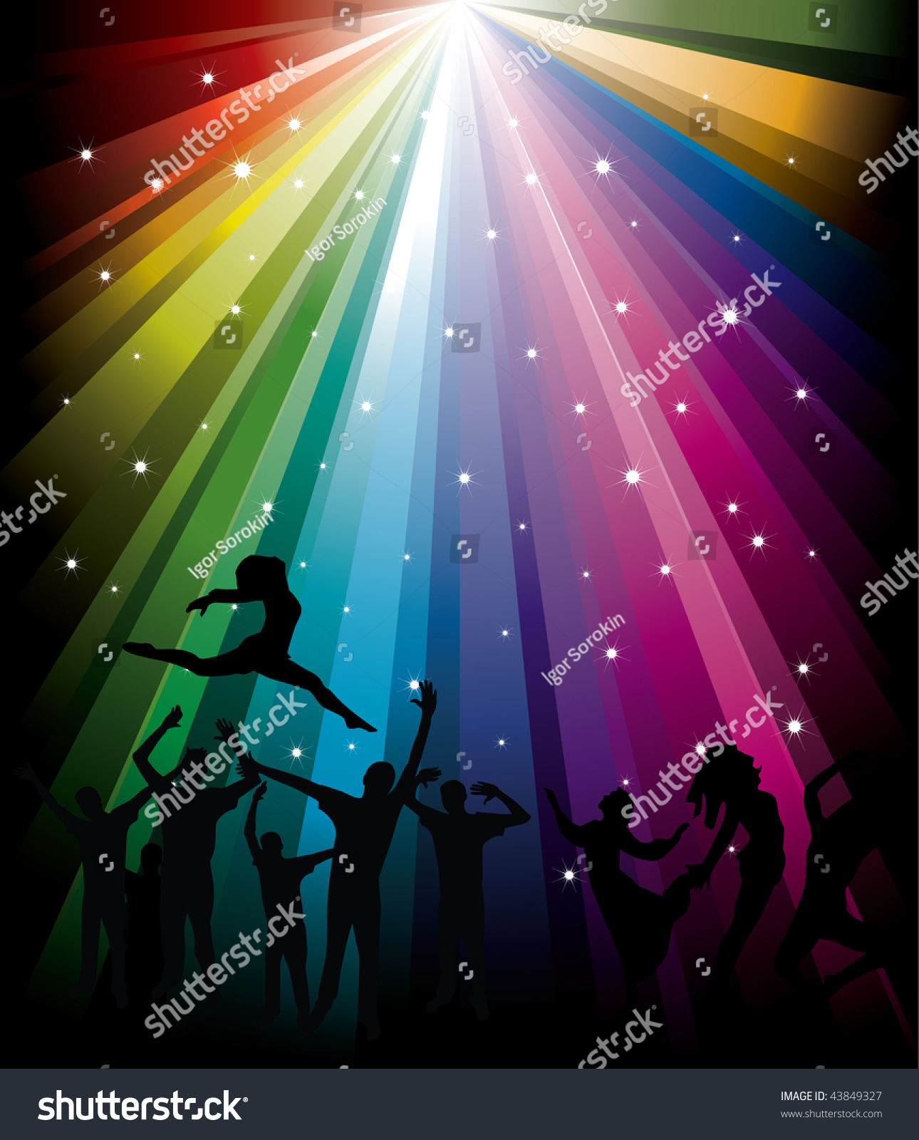 Vector Illustration Dancers On Rainbow Background Stock Vector (Royalty ...