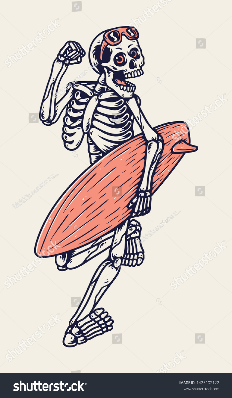 Vector Illustration Skeleton Surfer Stock Vector (Royalty Free ...