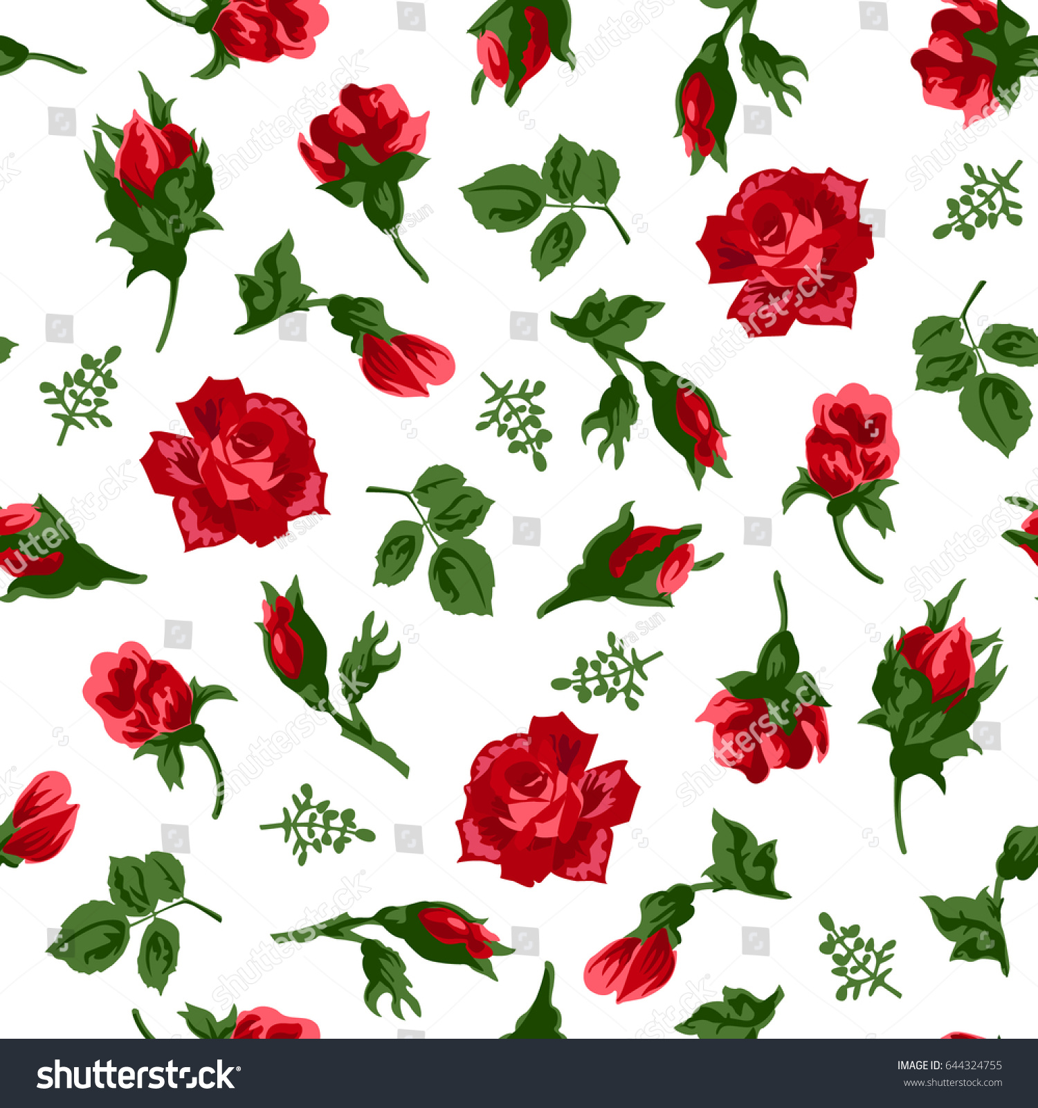 Vector Illustrator Red Roses Seamless Pattern Stock Vector (Royalty ...