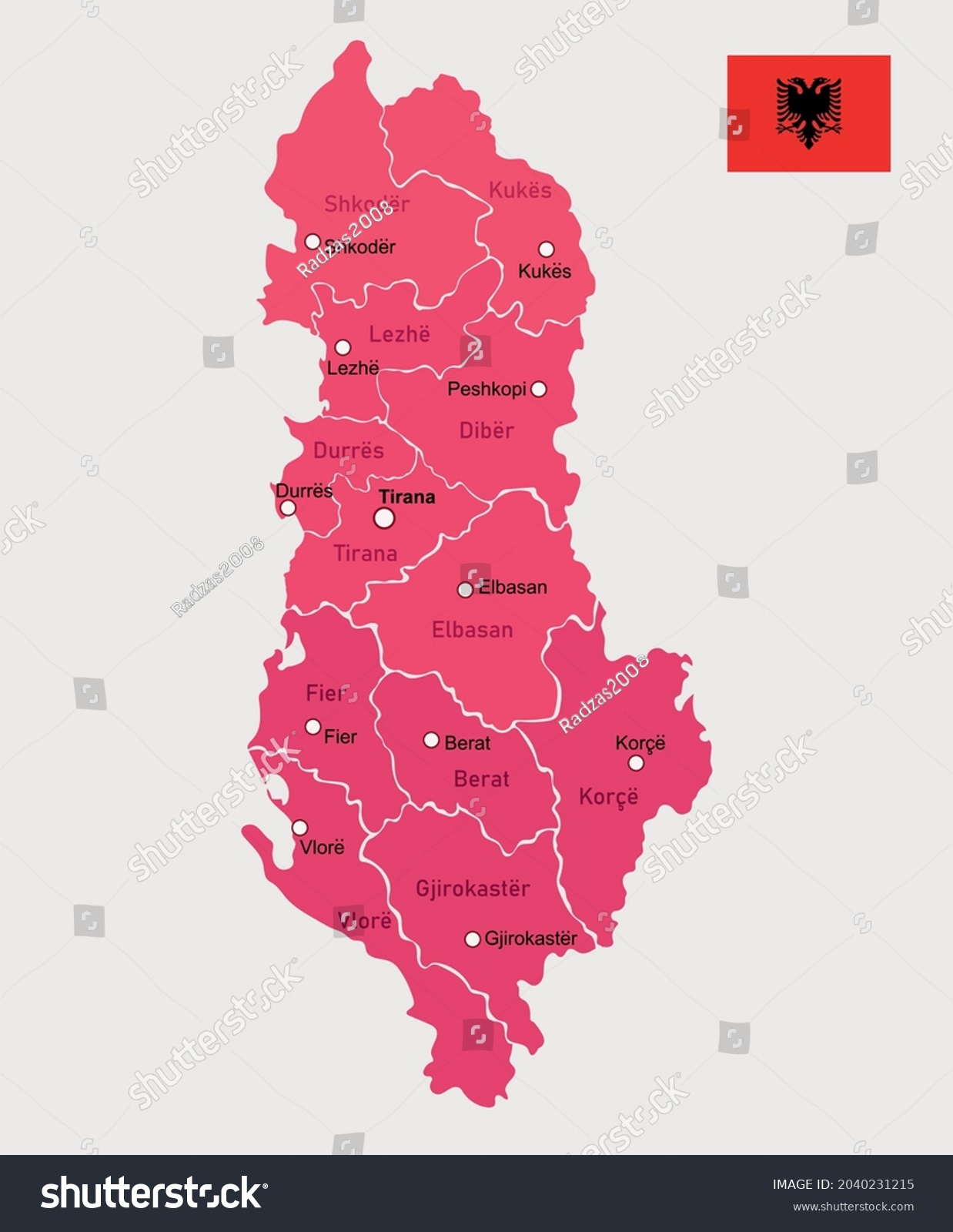 Vector Image Albania Regions Map Stock Vector (Royalty Free) 2040231215 ...