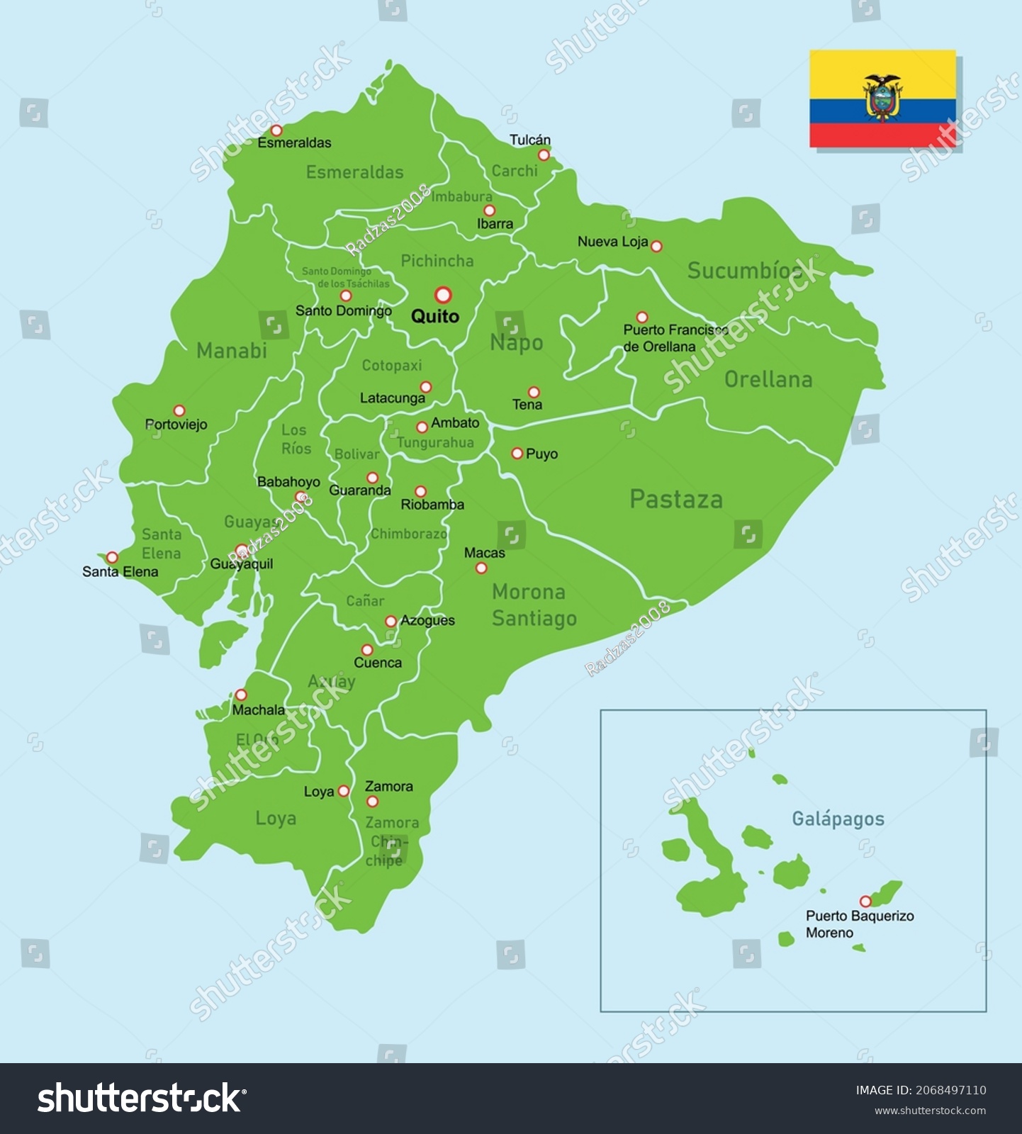Vector Image Ecuador Regions Map Stock Vector (Royalty Free) 2068497110