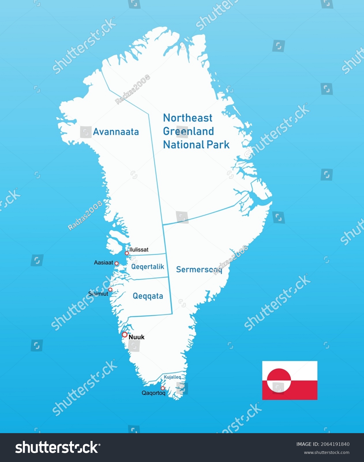 Vector Image Greenland Regions Map Stock Vector (Royalty Free) 2064191840