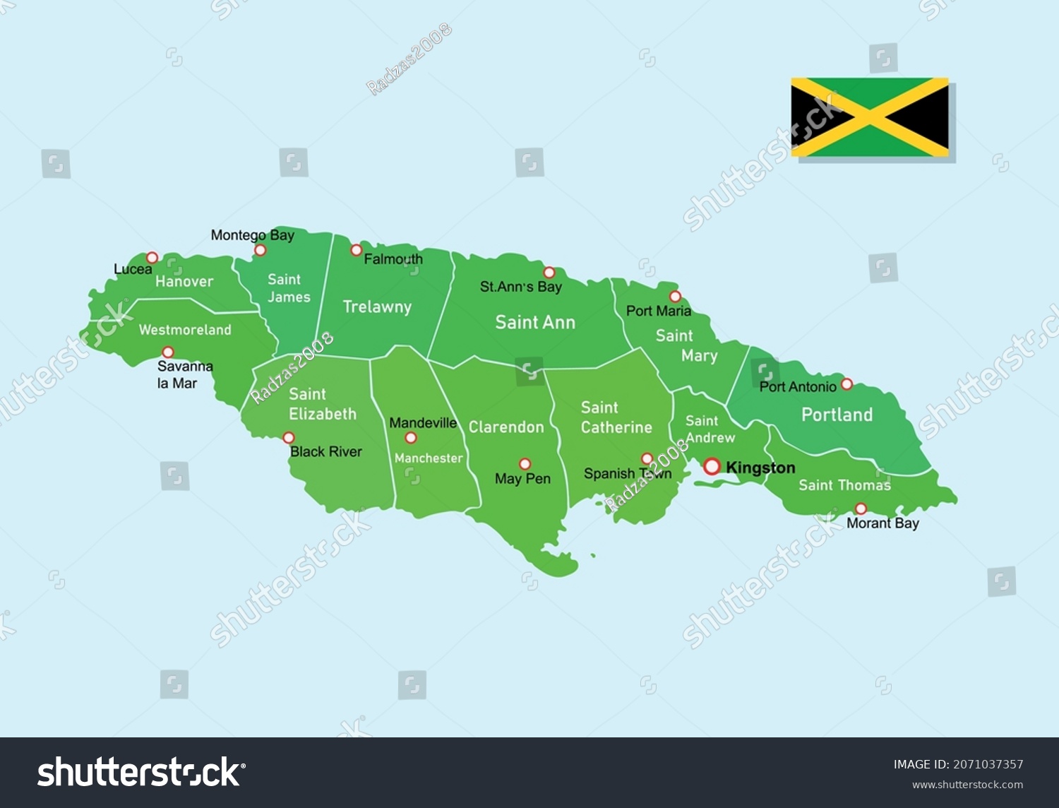 Vector Image Jamaica Regions Map Stock Vector (Royalty Free) 2071037357