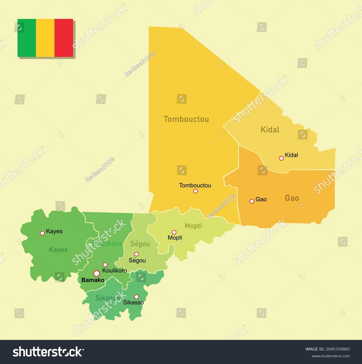 Vector Image Mali Regions Map Stock Vector (Royalty Free) 2045350865 | Shutterstock